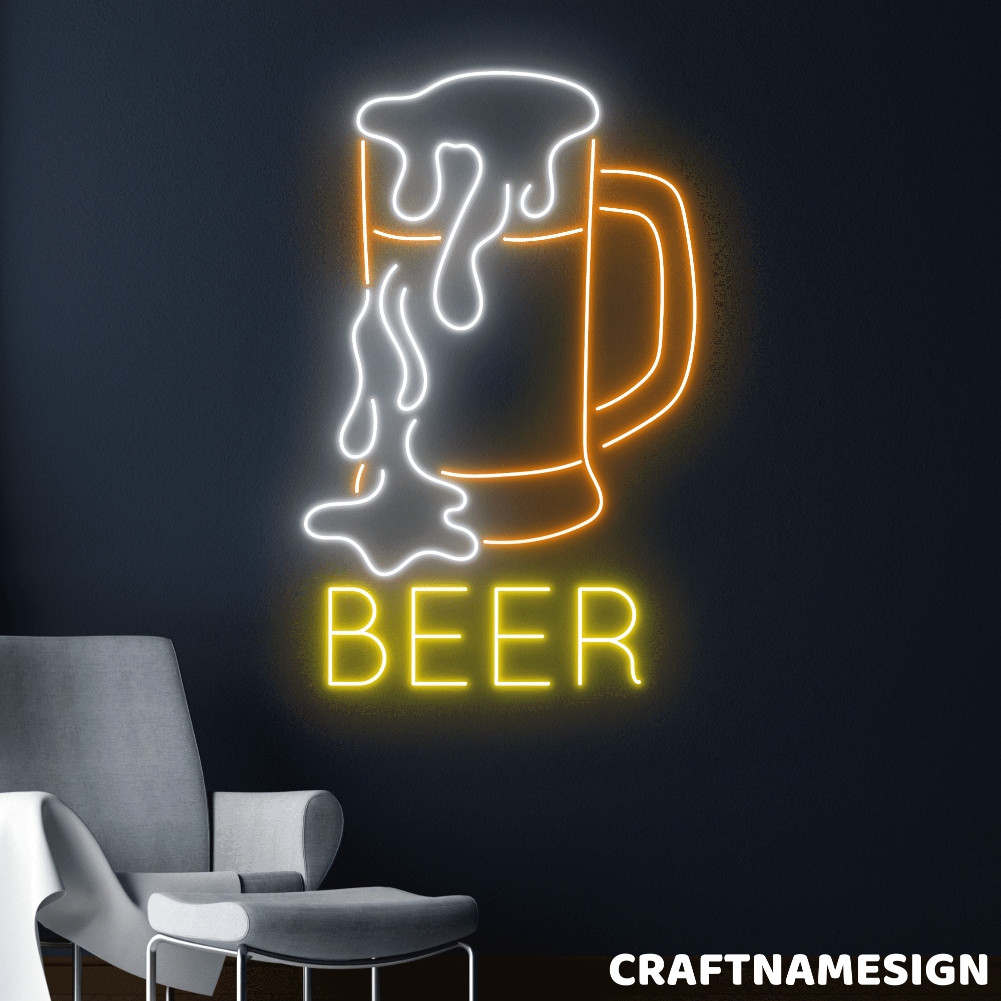 Craftnamesign Beer Gushing Neon Sign, Beer Wall Art,Bar Pub Led Light ...