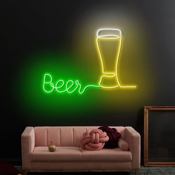 Craftnamesign Beer Neon Light, Beer Restaurant Neon Art Signboard, Open ...