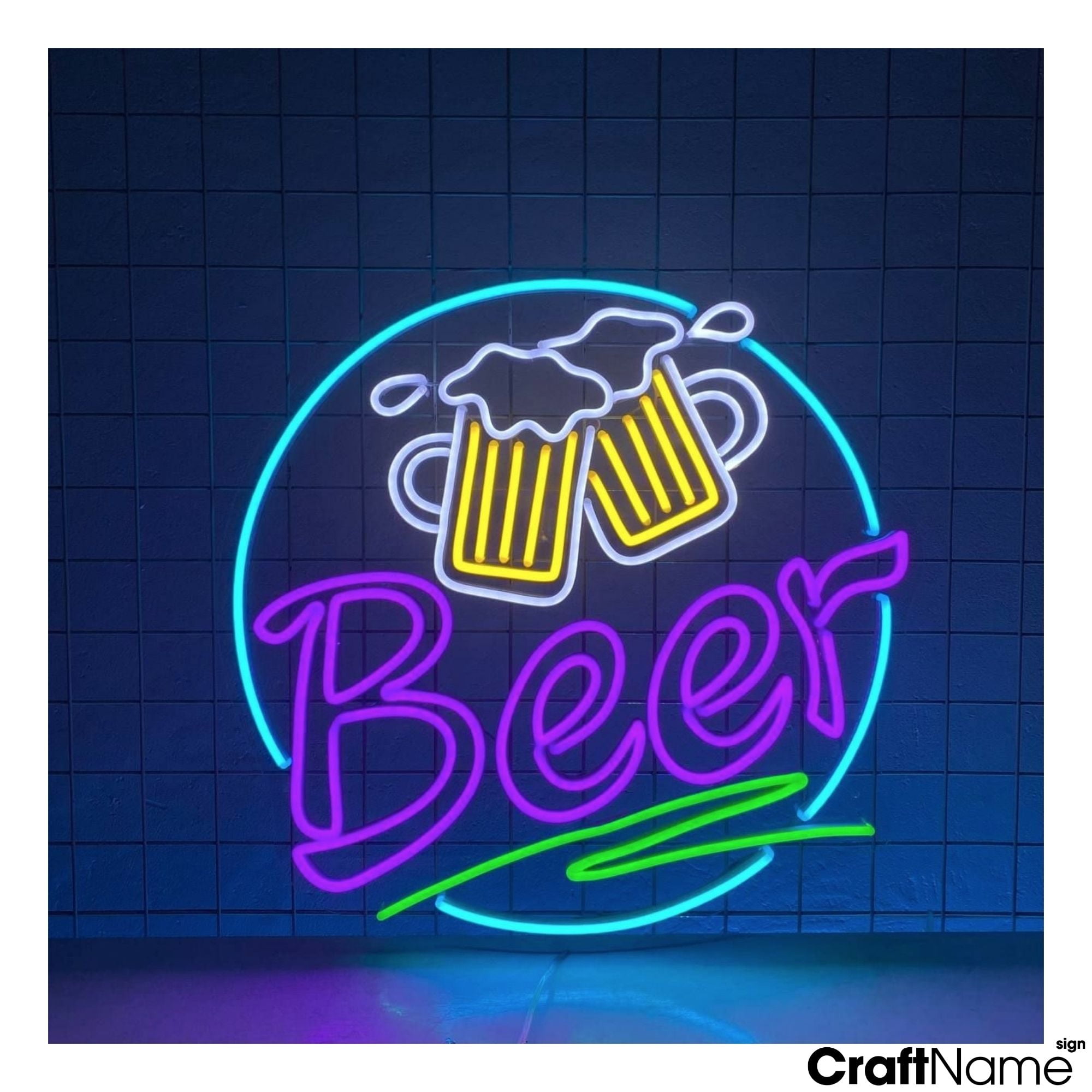 Craftnamesign Beer Neon Light Up Wall Art, Open Sign For Beer Club ...