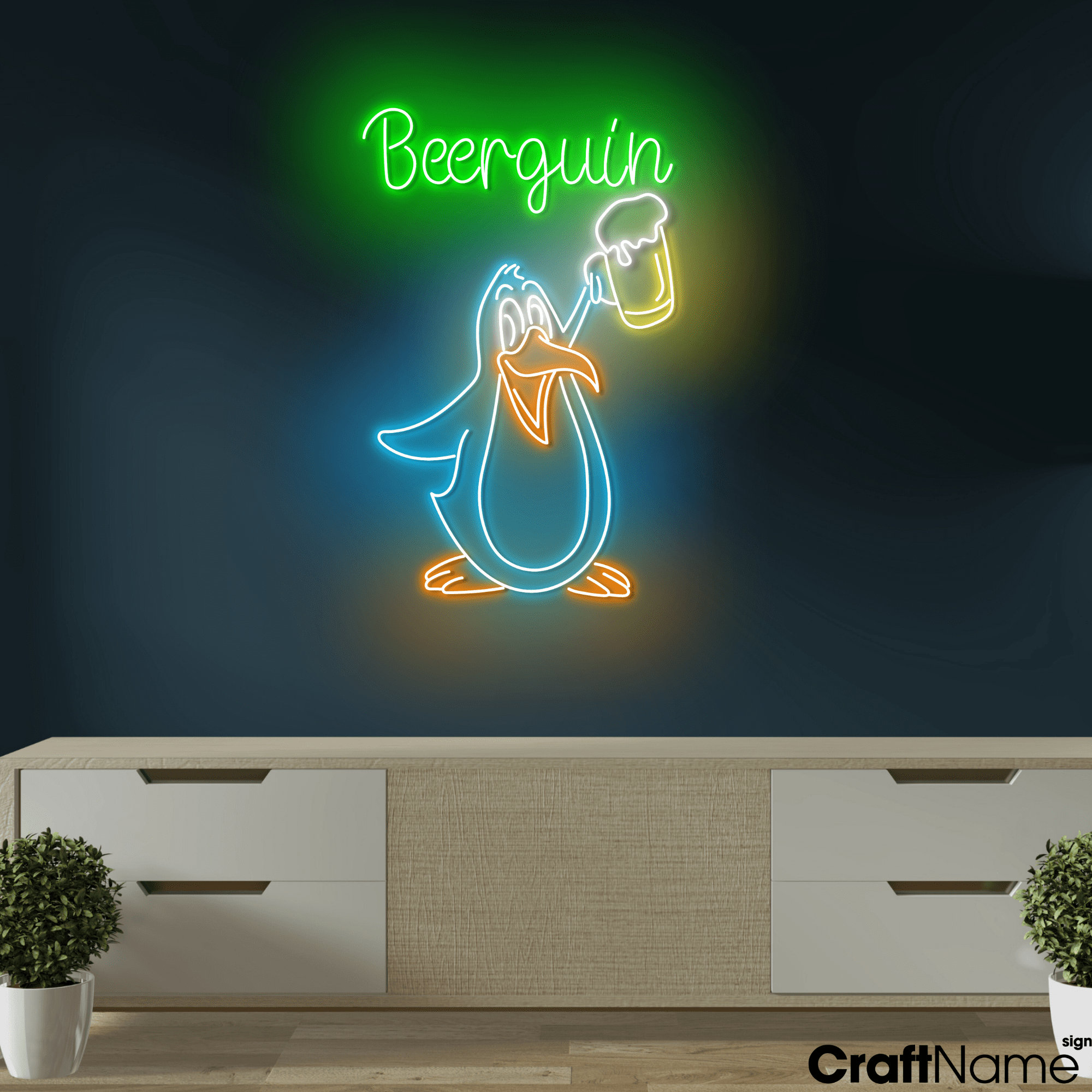 Craftnamesign Beerguin Neon Light, Bee Penguin LED Sign For Beer Club ...