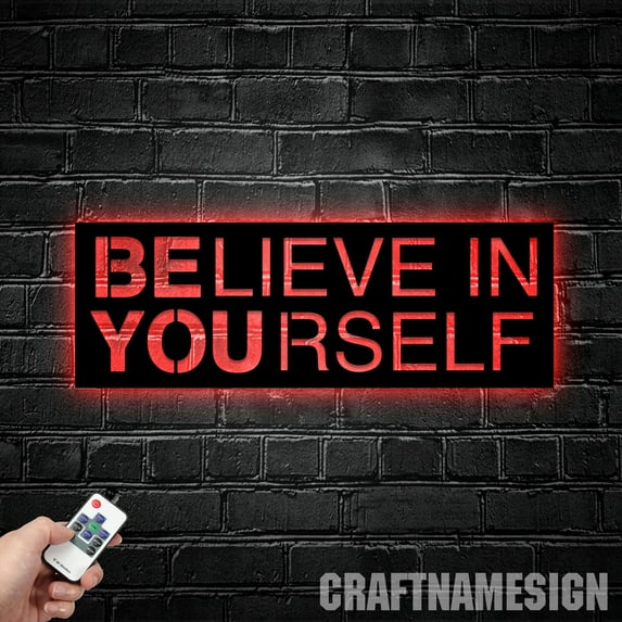 Craftnamesign Believe In Yourself Metal Wall Art Led Light, Positive ...