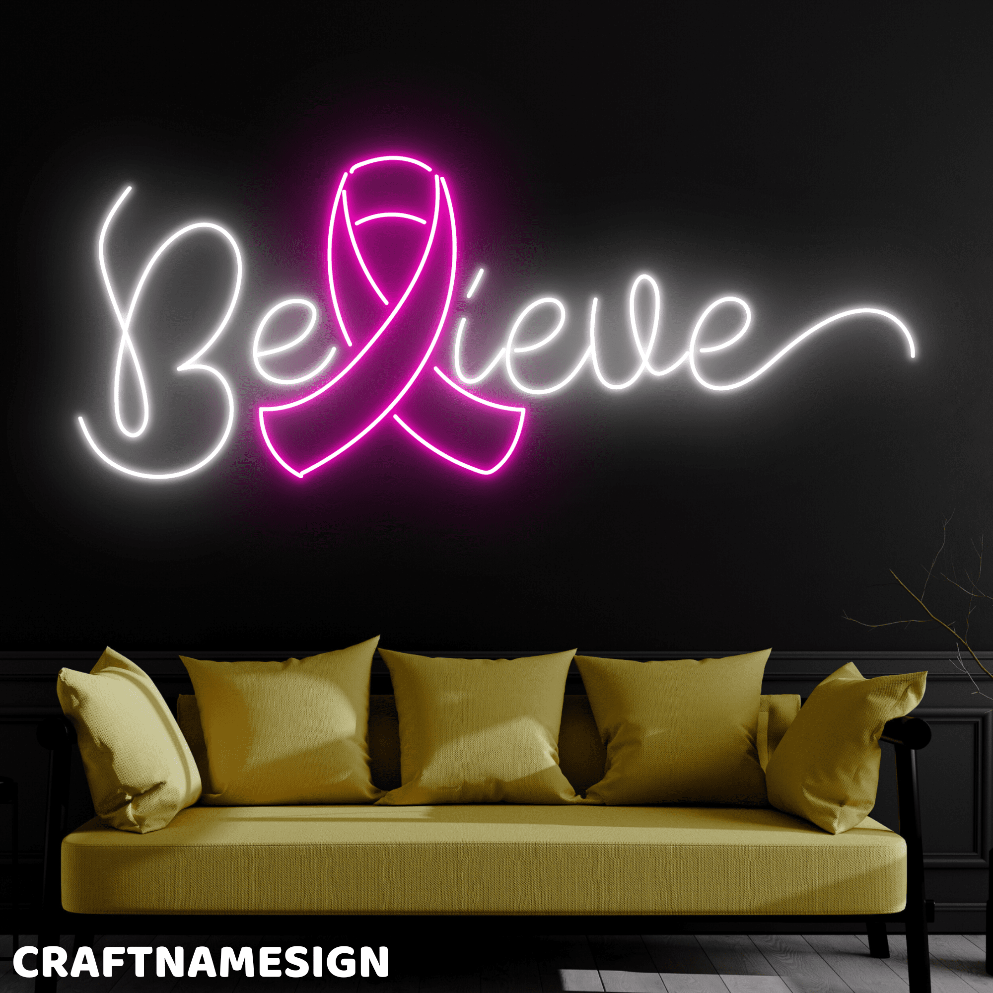 Craftnamesign Believe Neon Sign, Breast Cancer Awareness Wall Art ...