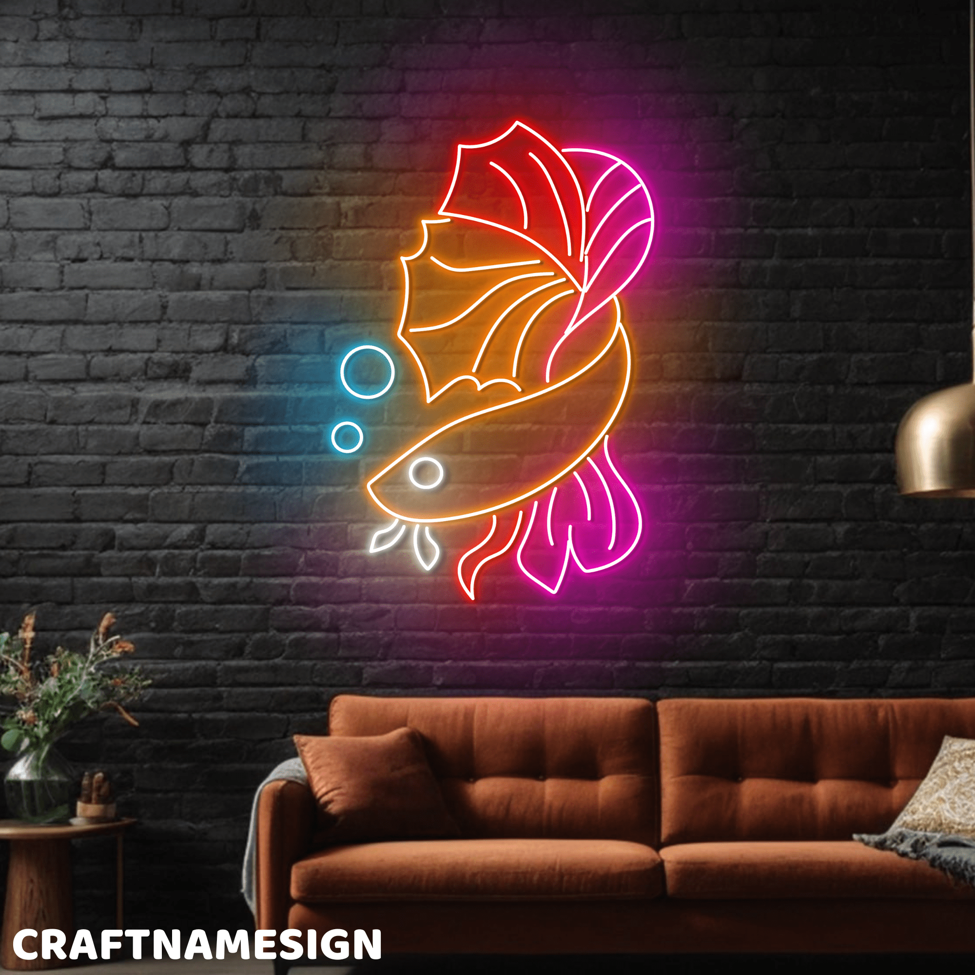 Craftnamesign Betta Fish Neon Light For Living Room, Fish Pet Shop Wall ...
