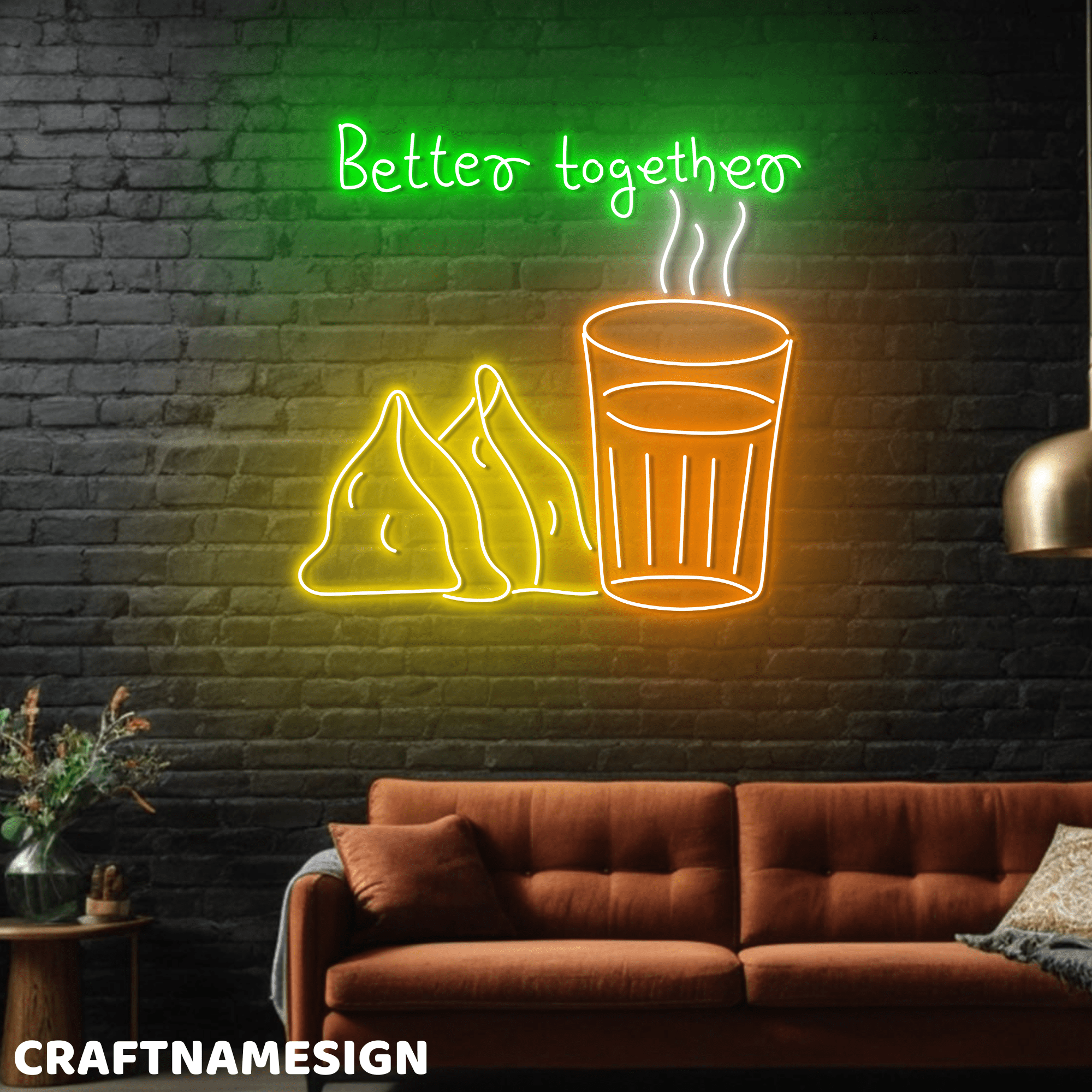 Craftnamesign Better Together Neon Light, Chai Samosa Wall Sign For ...