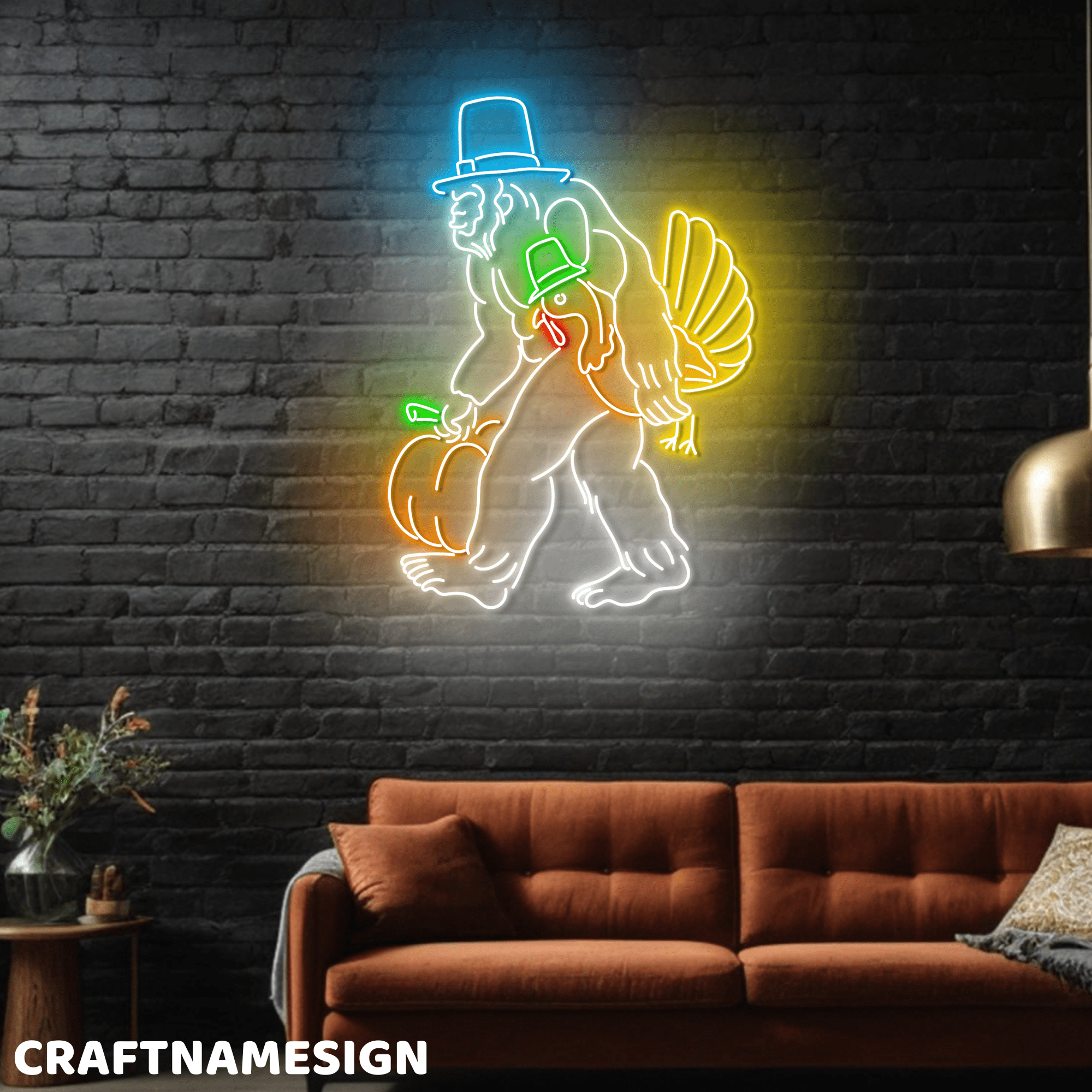 Craftnamesign Bigfoot Turkey Neon Light Wall Sign, Thanksgiving LED ...