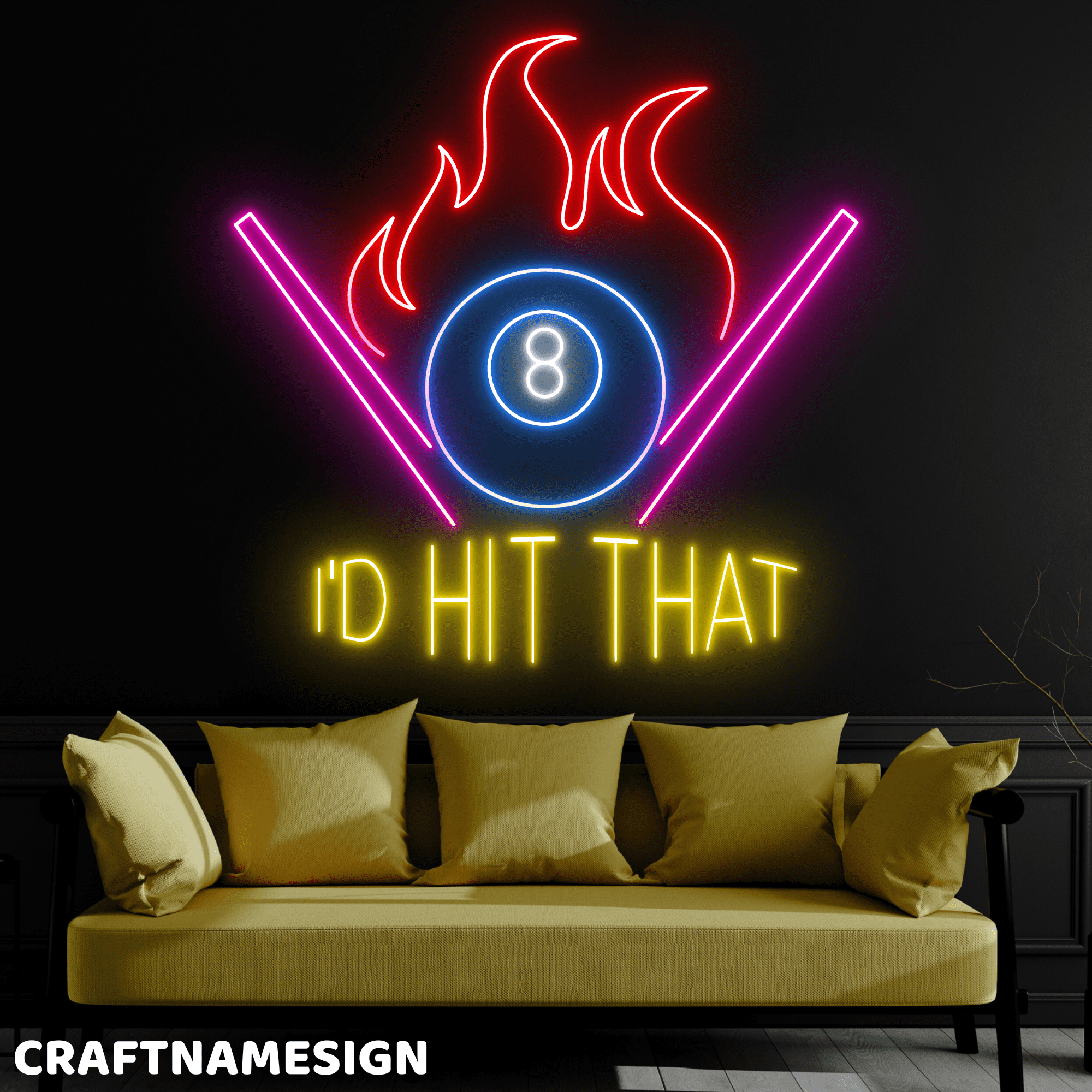 Craftnamesign Billiard Neon Sign, 8 Ball Wall Art, Pool Hall Wall Decor ...
