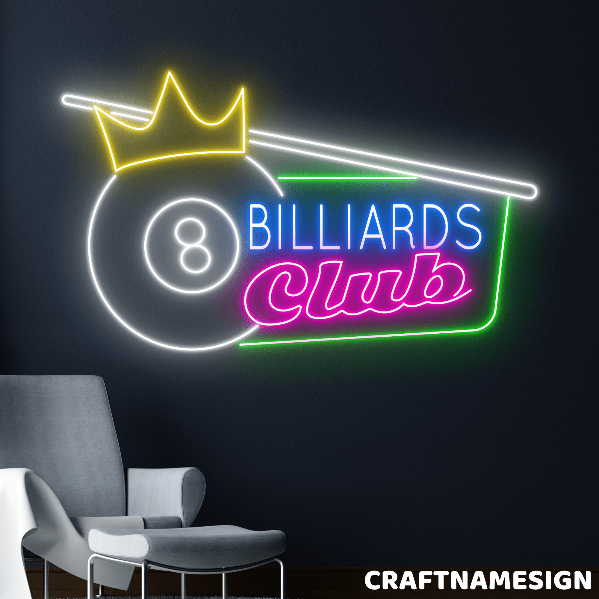 Craftnamesign Billiards Club Neon Sign, 8 Ball Wall Decor, Open Store ...