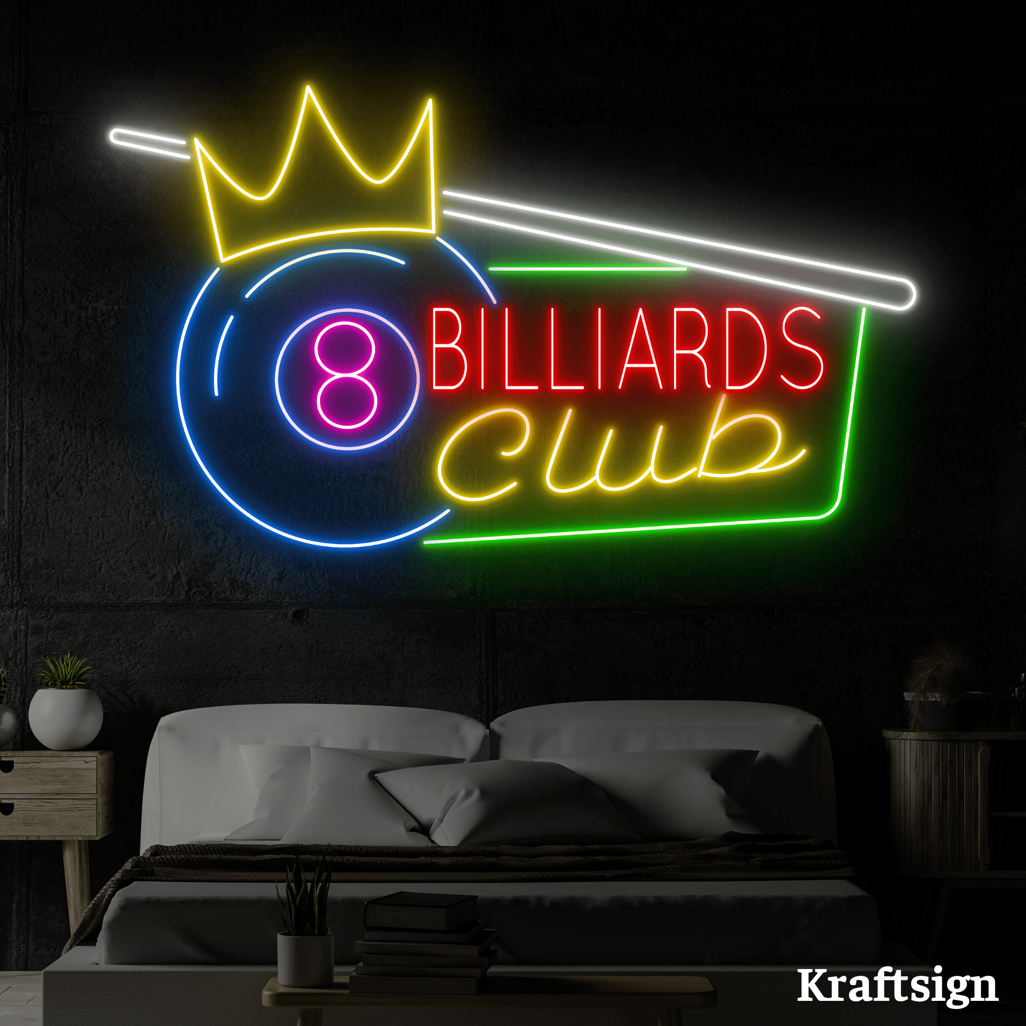 Craftnamesign Billiards Club Neon Sign, Billiards Wall Art, Billiards ...