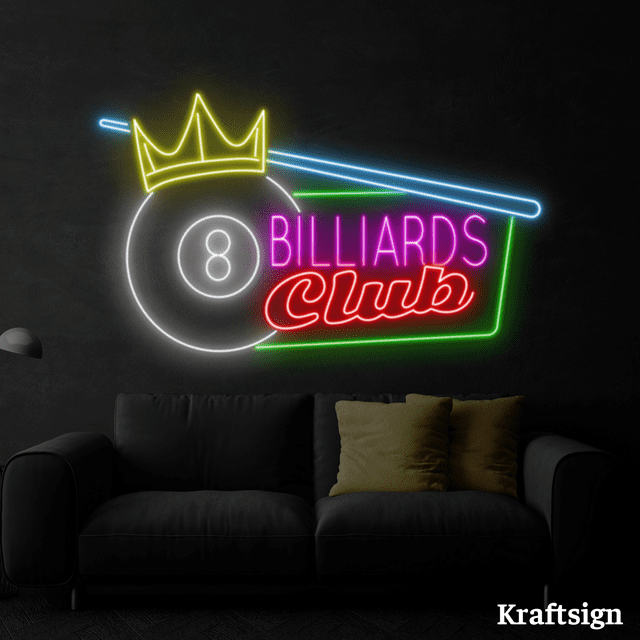 Craftnamesign Billiards Club Neon Sign, Pool Room LED Sign, Men Cave ...