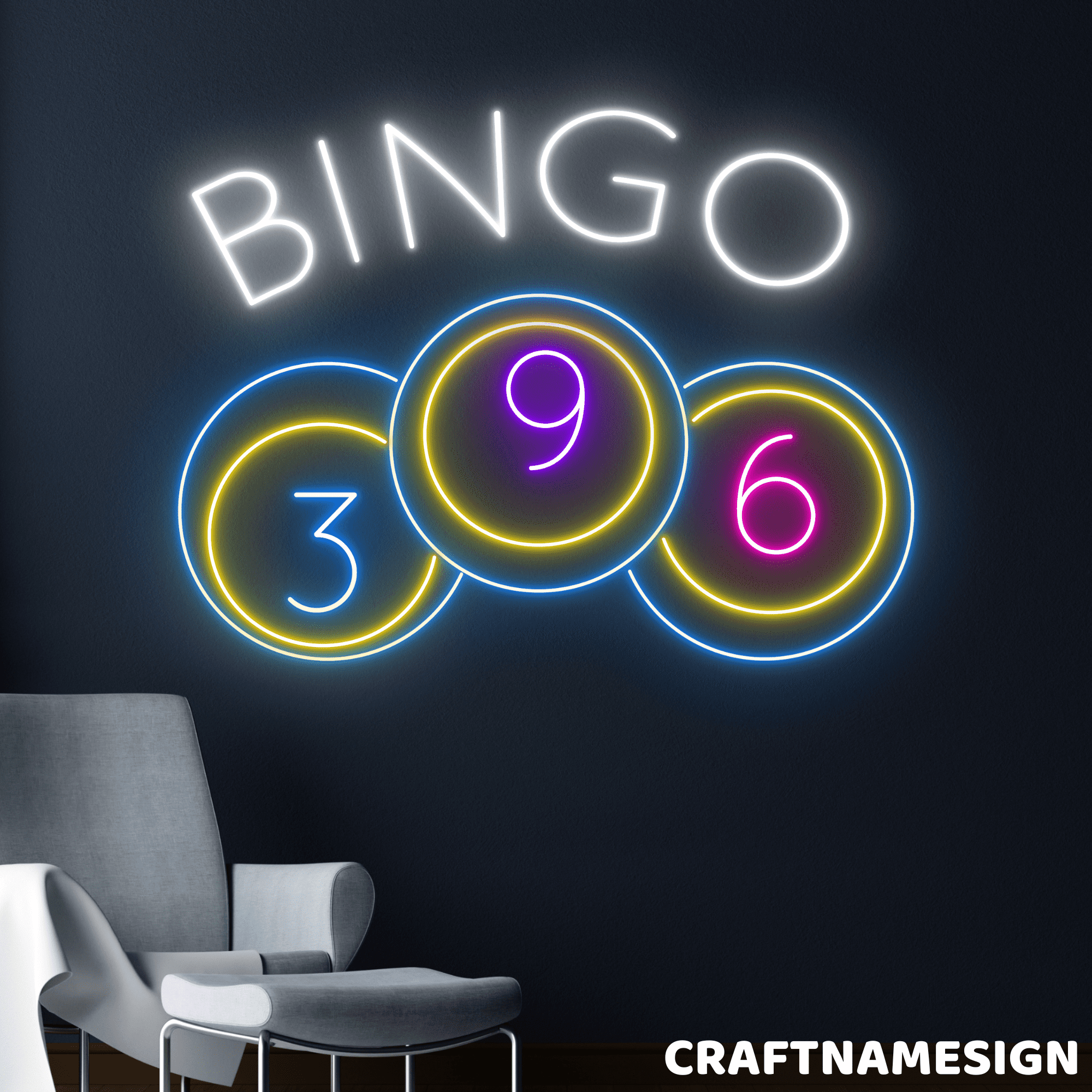 Craftnamesign Bingo Neon Sign, Game Room Wall Decor, Bingo Ball Wall ...