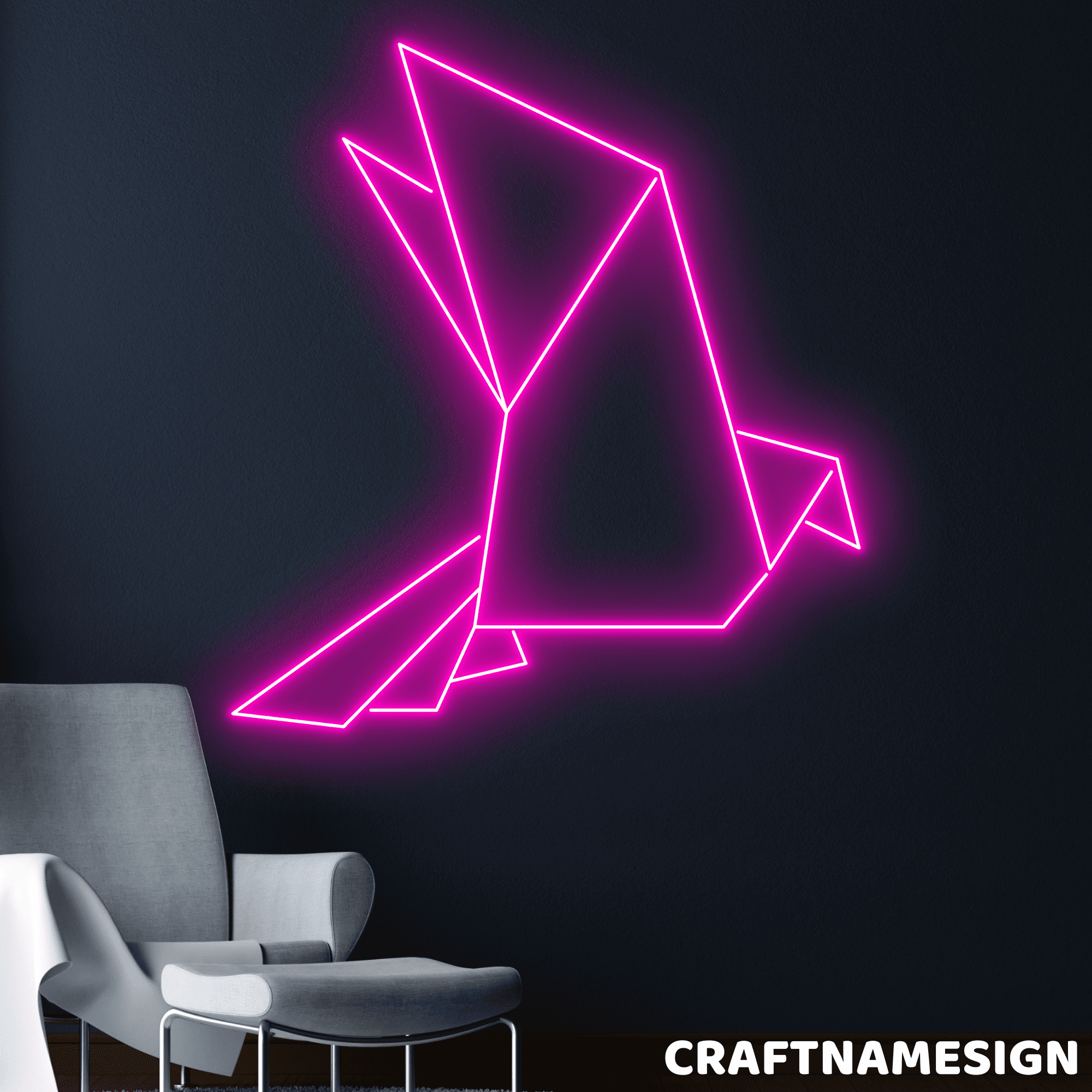 Craftnamesign Bird Geometric Neon Sign, Geometric Wall Decor, Bird Shop ...