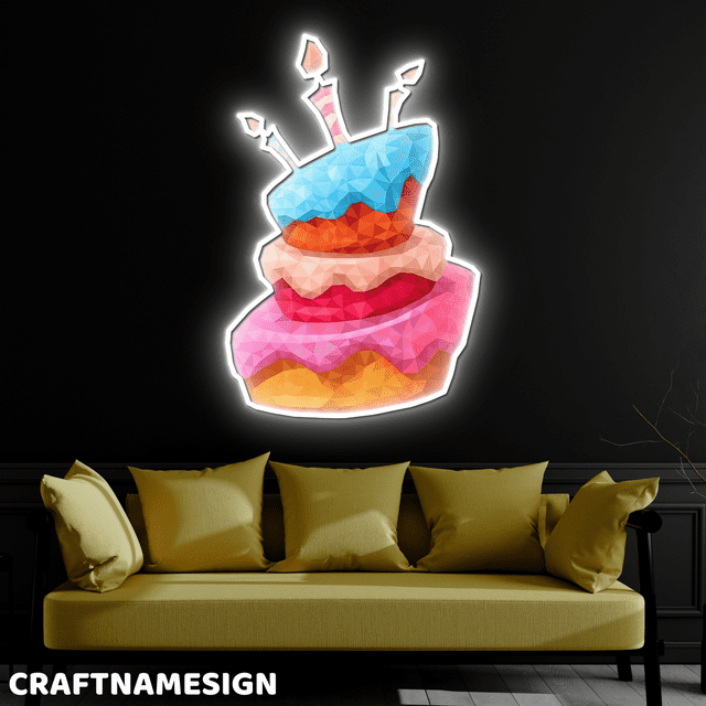 Craftnamesign Birthday Cake Neon Decal, Happy Birthday Wall Art, Party ...