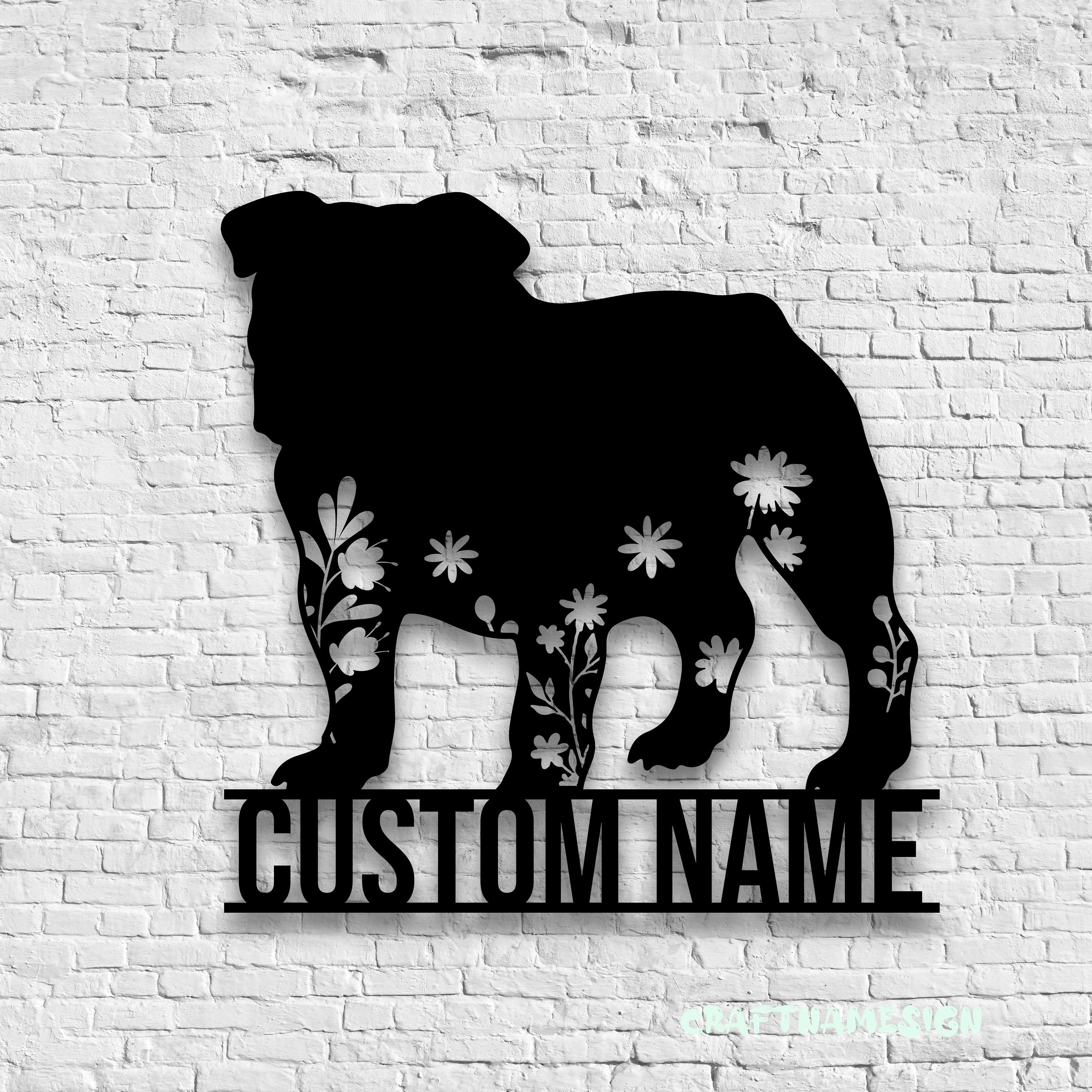 Craftnamesign Custom FLoral English Bulldog Metal Wall Art LED Light ...