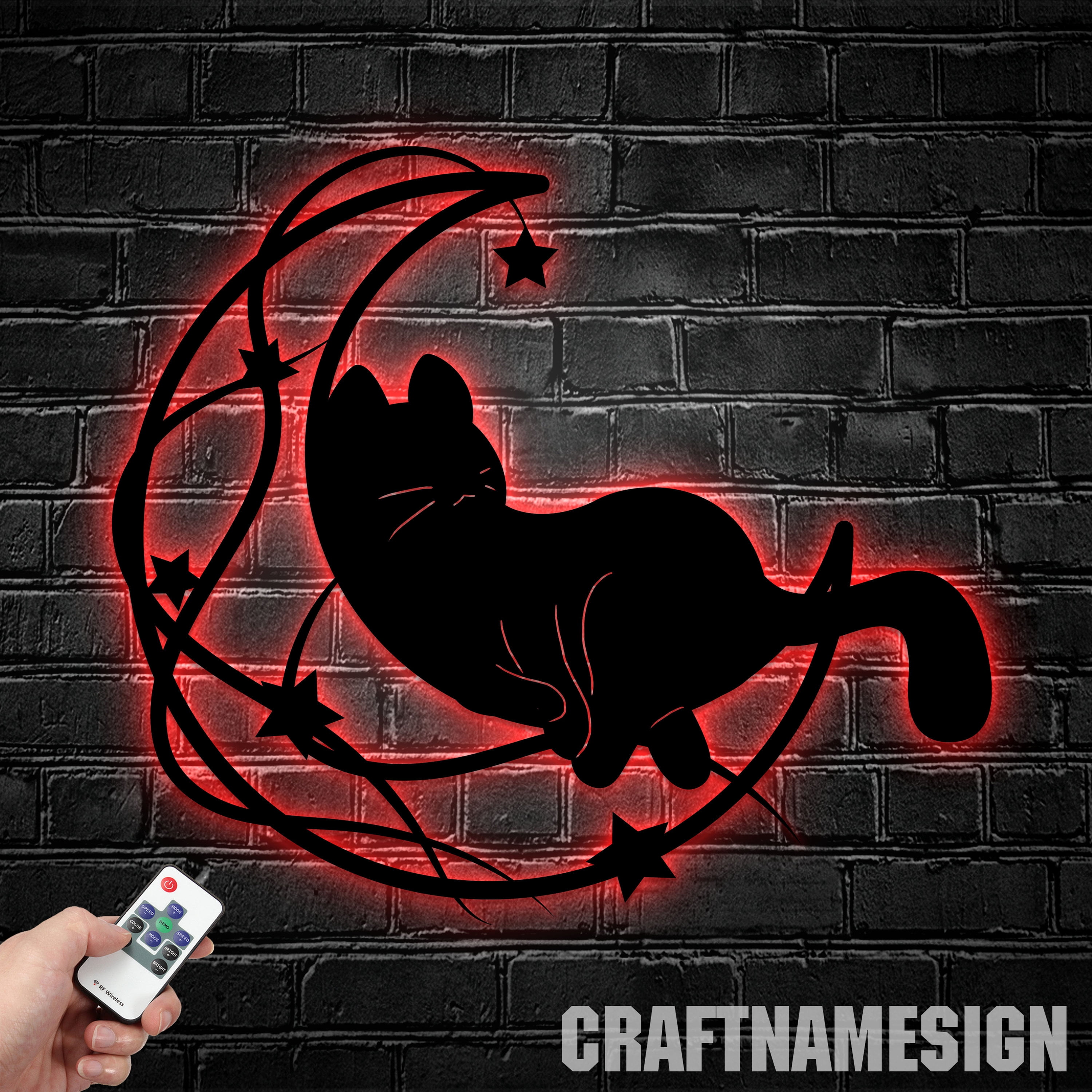 Craftnamesign Black Cat On The Moon Metal Wall Art LED Light, Custom ...
