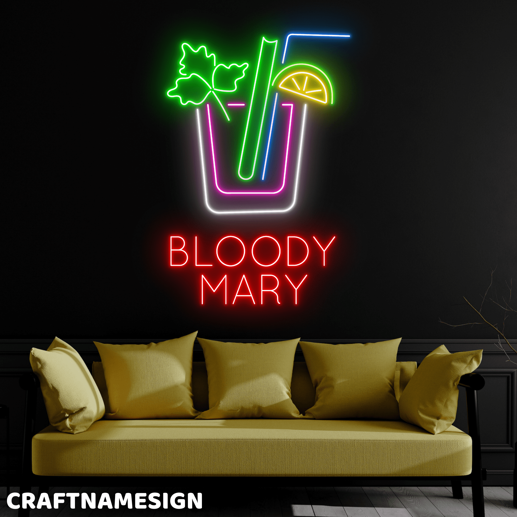 Craftnamesign Bloody Mary Neon Sign, Bar Pub Wall Art, Cocktail Wall ...