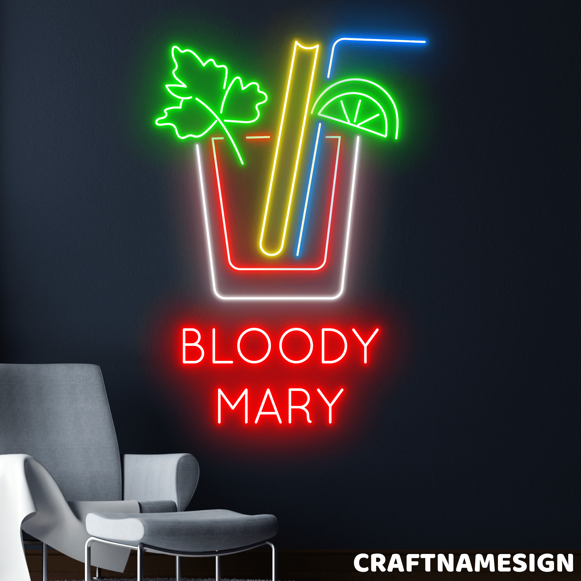 Craftnamesign Bloody Mary Neon Sign, Wine Cocktail Bar Wall Art, Bar ...