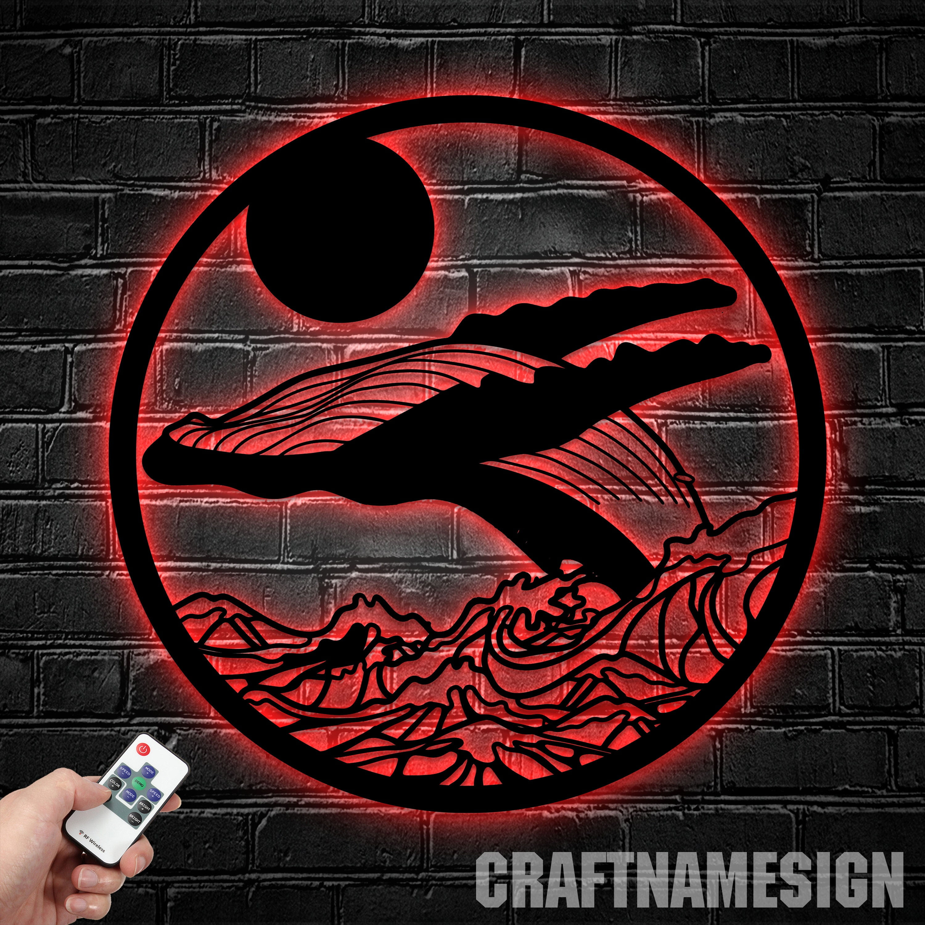 Craftnamesign Blue Whale Metal Wall Art Led Light, Beach House Decor ...