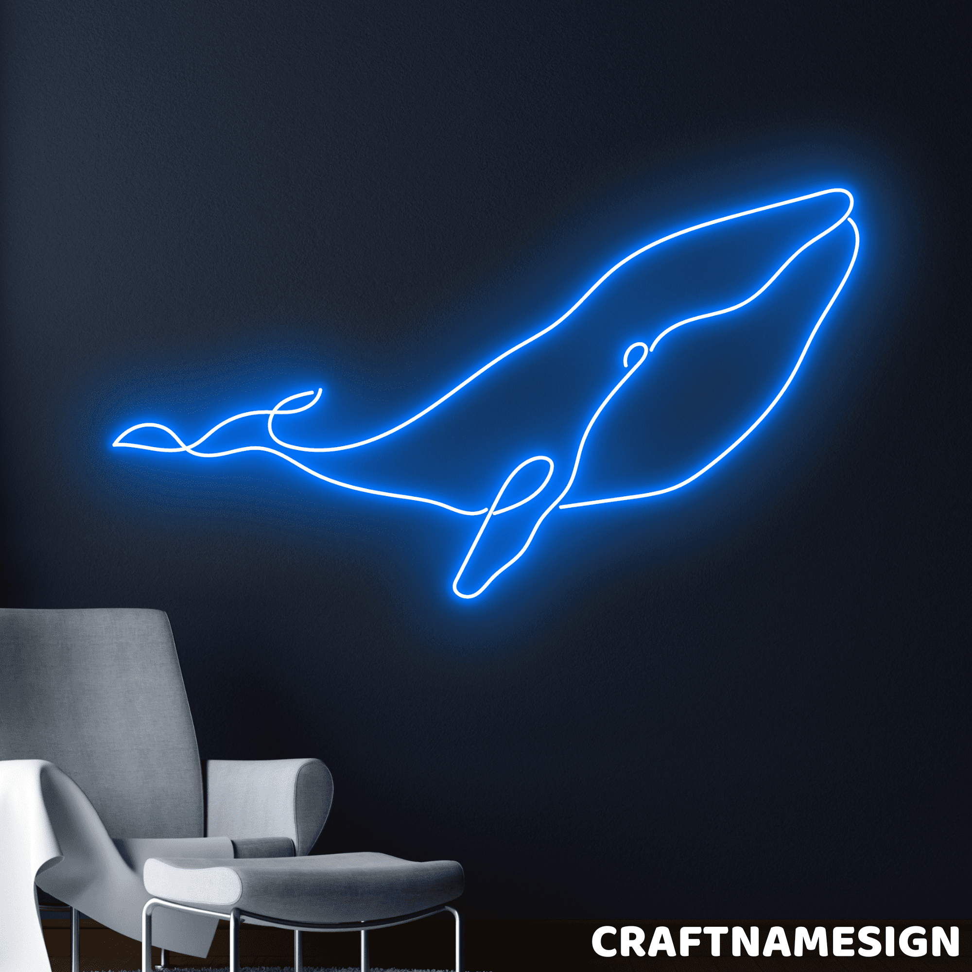 Craftnamesign Blue Whale Neon Sign, Whale Line Art Sign, Animal Sea ...