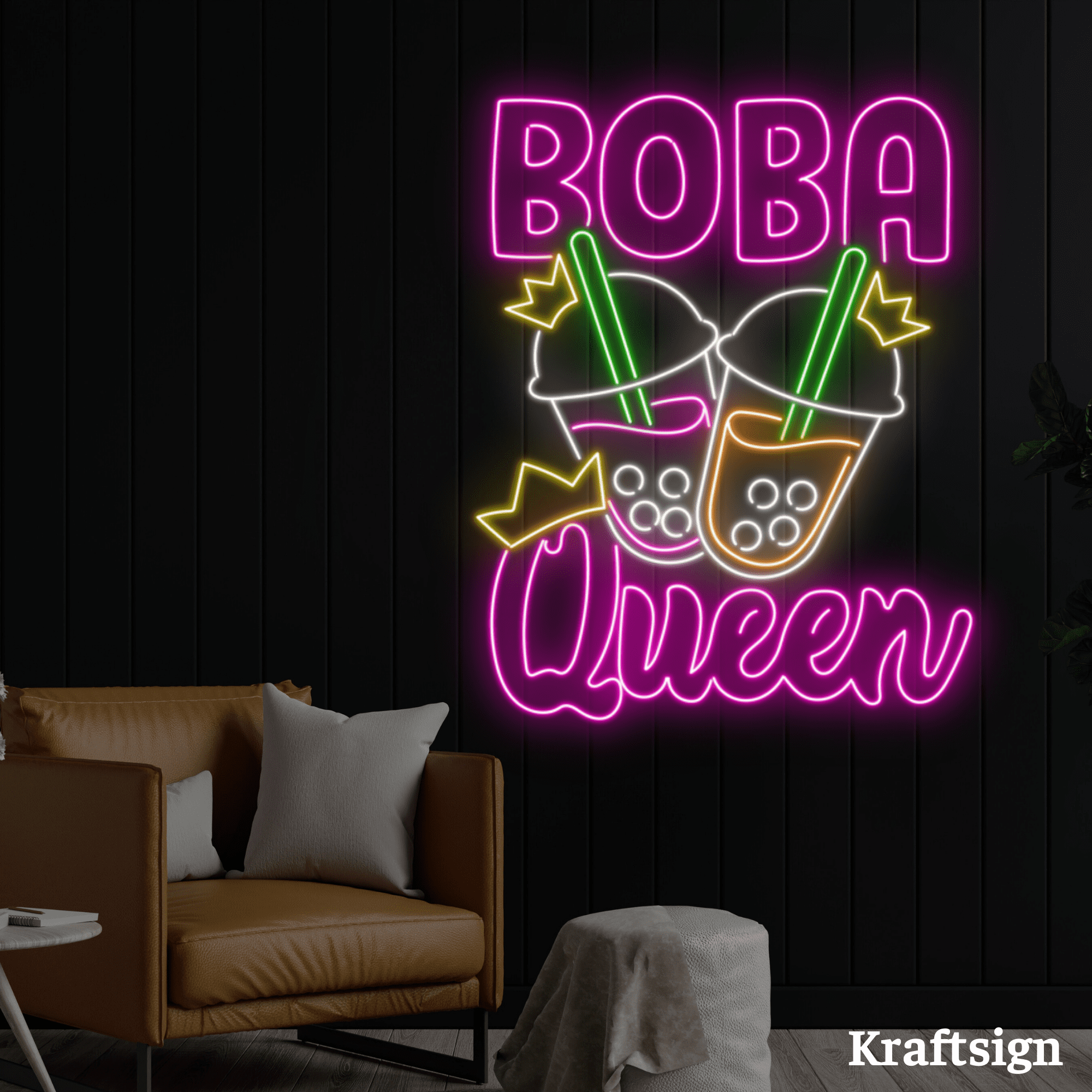 Craftnamesign Boba Queen Neon Sign, Bubble Tea LED Sign, Boba Shop ...