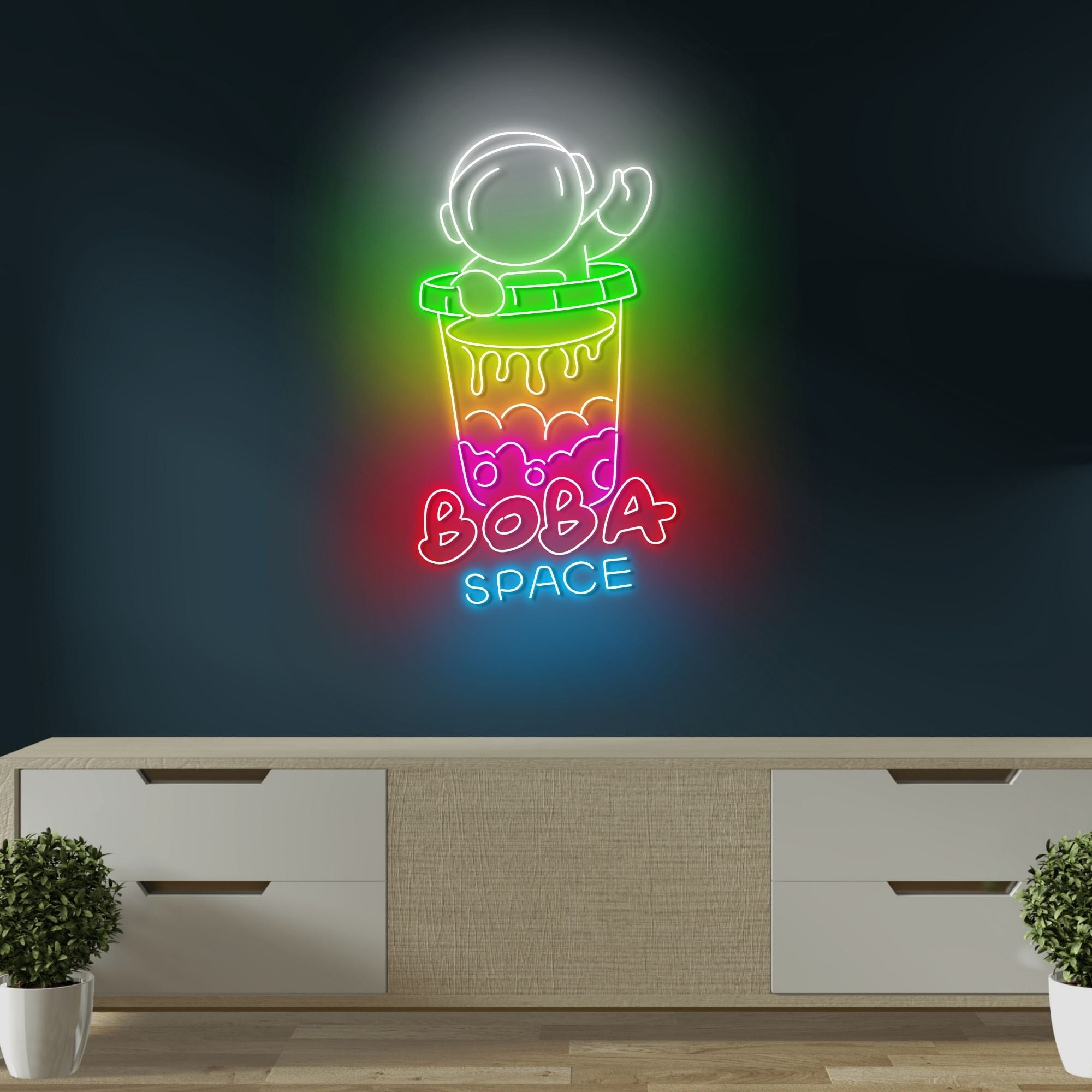 Craftnamesign Boba Space Neon Sign, Astronaut Light Up Wall Art, Bubble ...