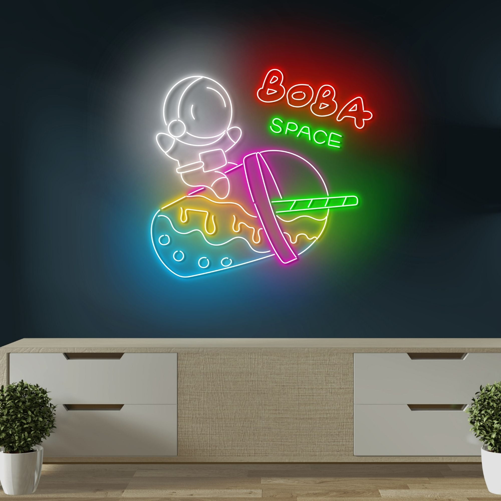 Craftnamesign Boba Space Neon Sign, Astronaut Light Up Wall Art, Milk ...