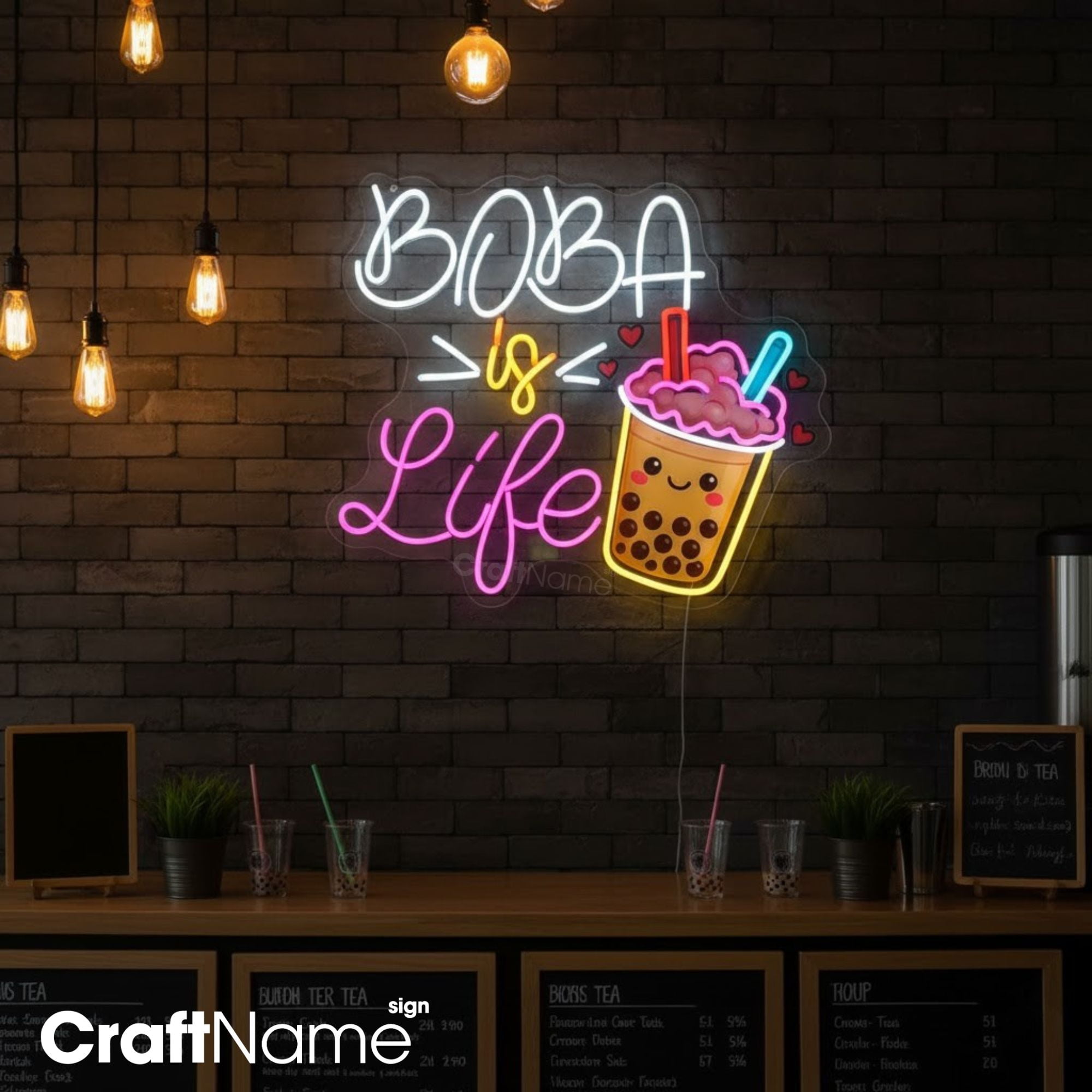 Craftnamesign Boba Tea Neon Sign, LED Bubble Drink Wall Light, LED ...