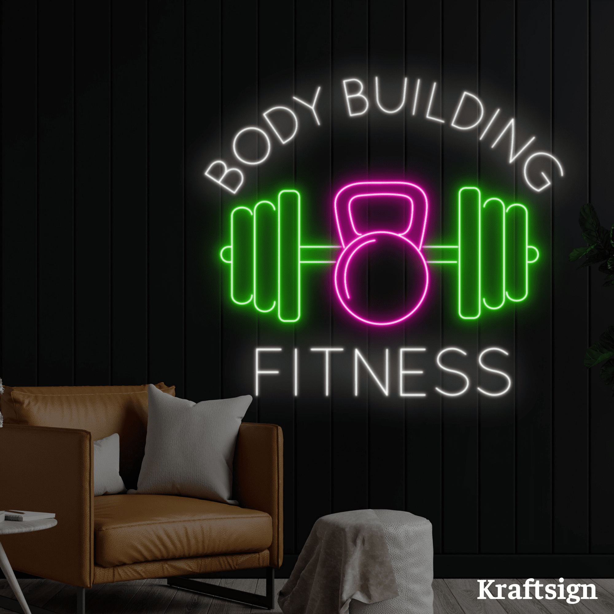 Craftnamesign Body Building Fitness Neon Sign, Gym Room LED Signage ...