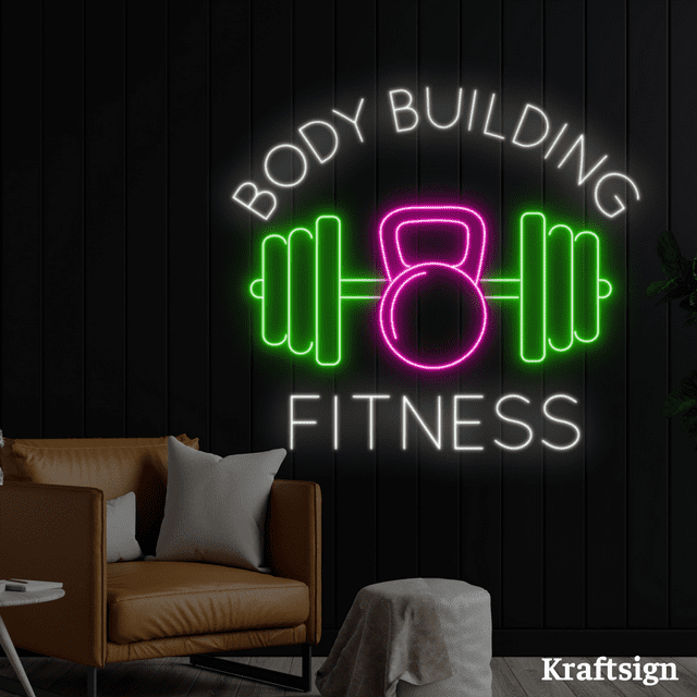 Craftnamesign Body Building Fitness Neon Sign, Gym Room LED Signage ...