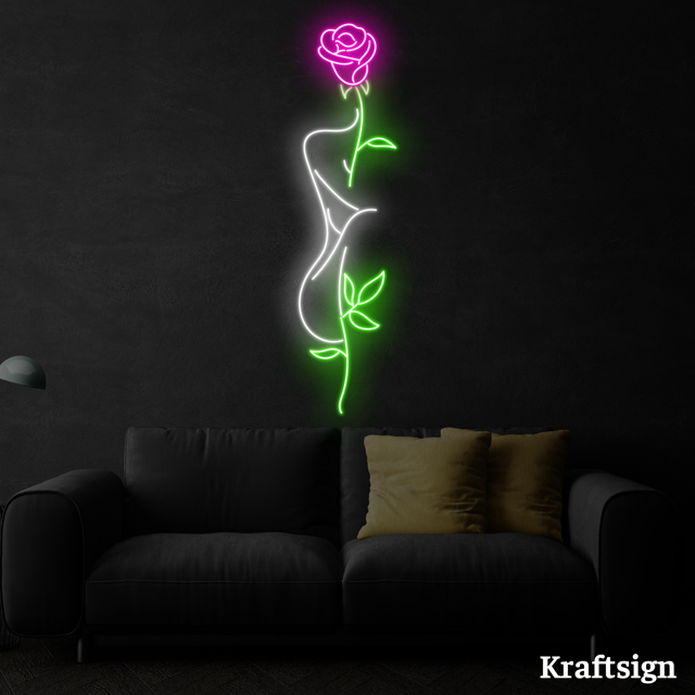 Craftnamesign Body Girl Line Rose Neon Sign, Girl Room Decor, Rose LED ...