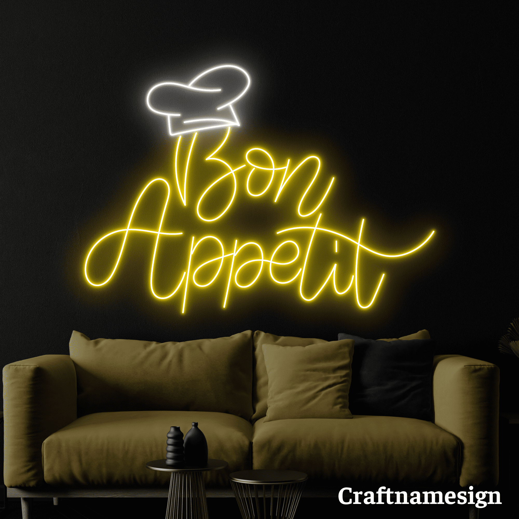 Craftnamesign Bon Appetit With Chef Hat Neon Sign for Restaurant Bistro ...