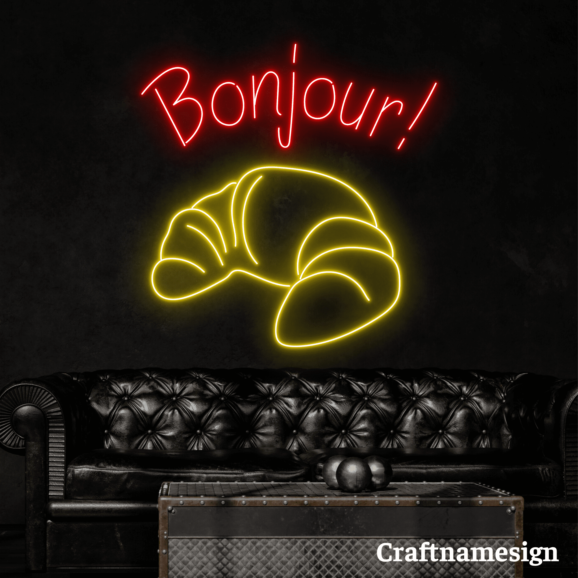 Craftnamesign Bonjour Croissant Neon Sign Bakery Shop Croissant Store ...