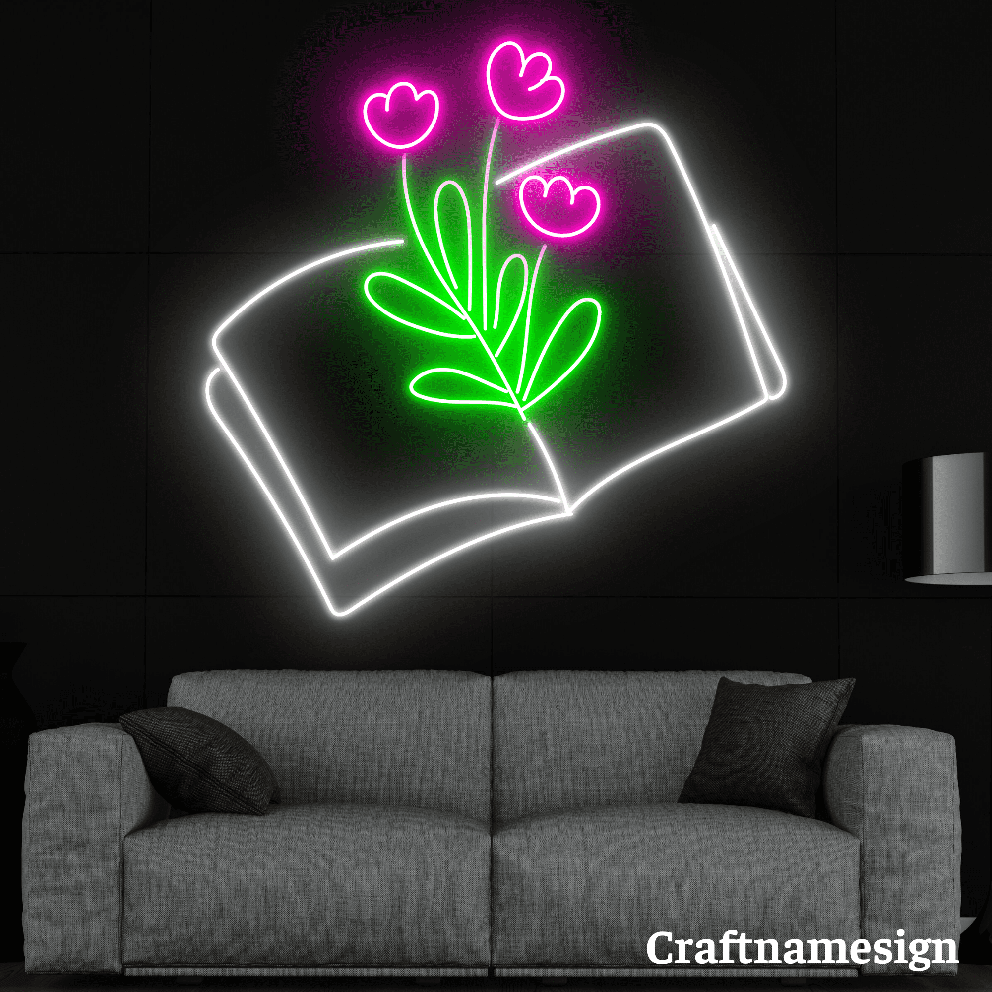 Craftnamesign Book Flora Neon Sign for Book Store Library Wall Decor ...