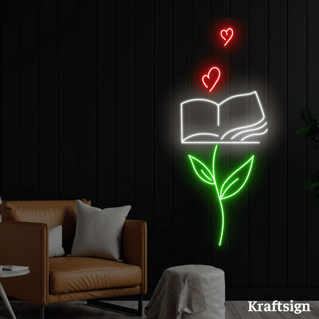 Craftnamesign Book Flower Neon Sign, Book Store Decor, Library LED ...