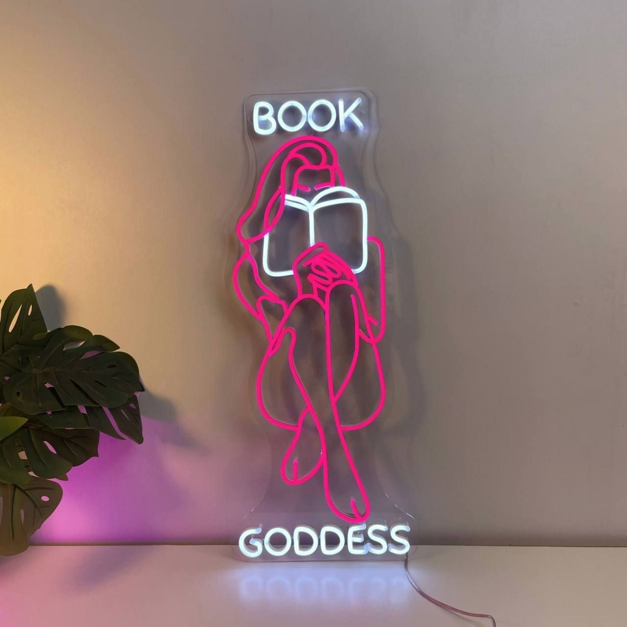 Craftnamesign Book Goddess Neon Sign Wall Art, Woman Reading Book Led ...