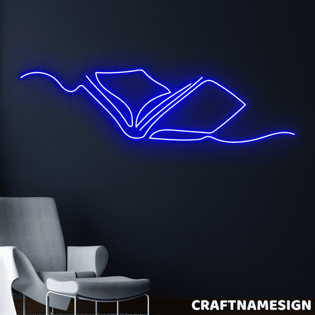Craftnamesign Book Line Art Neon Sign, Note Book Wall Art, Reading Book ...