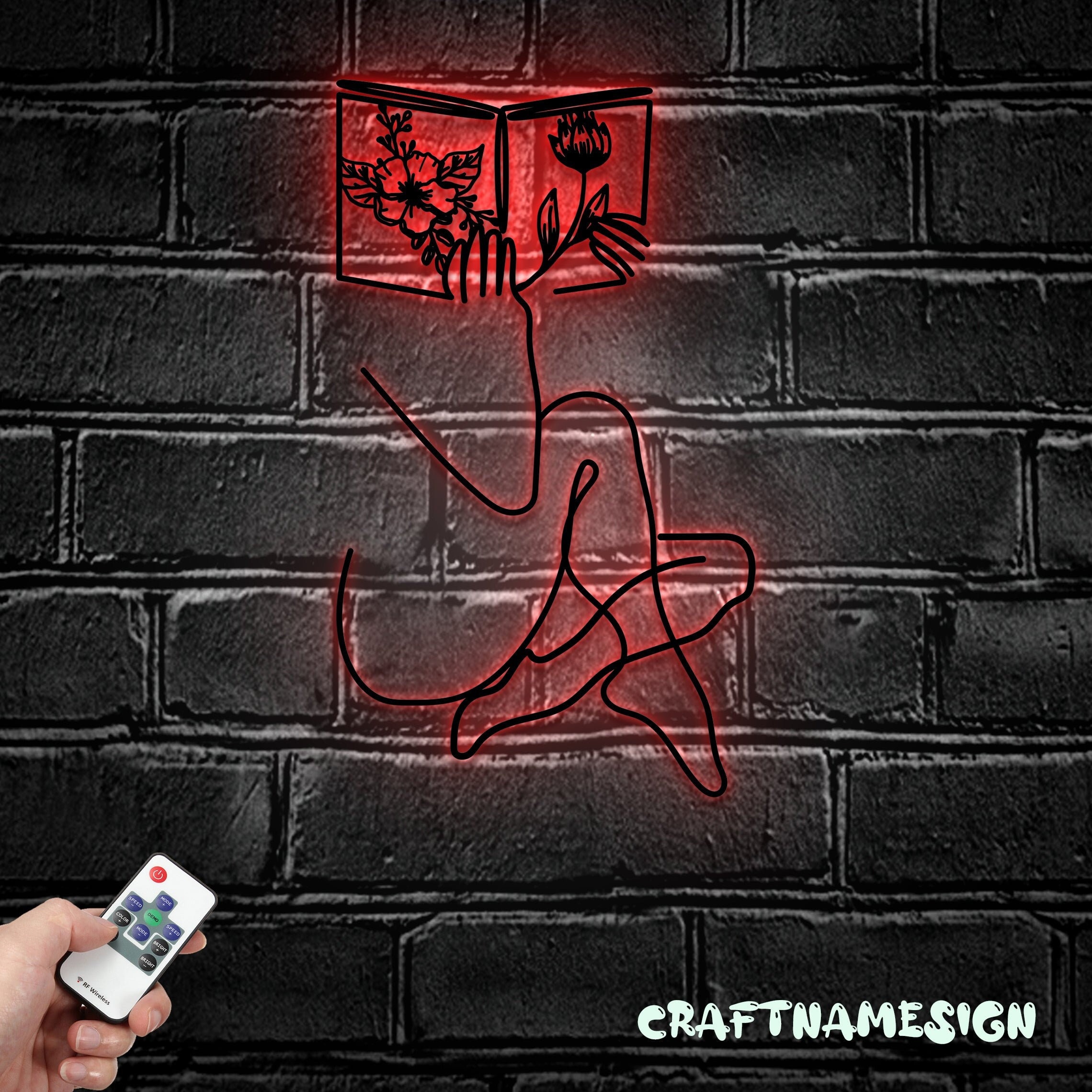 Craftnamesign Book Reading Line Art Metal Wall Art LED Light, Reading ...