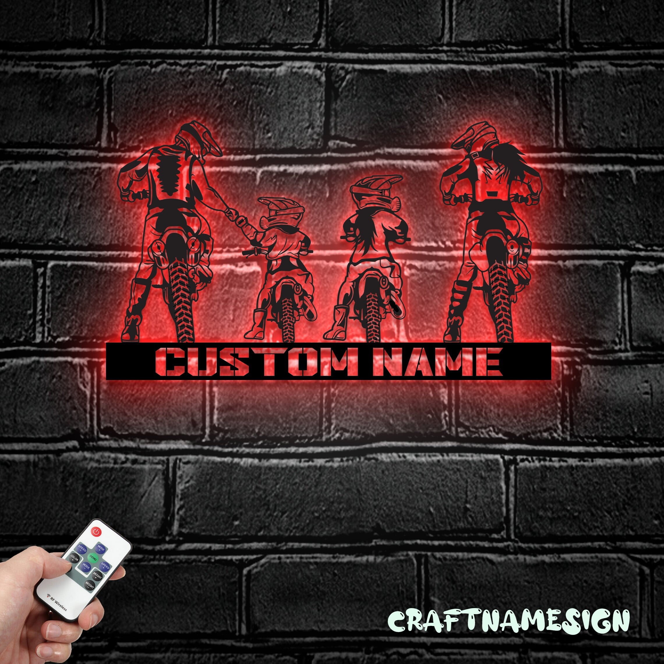 Craftnamesign Custom Family Motocross Metal Wall Art LED Light, Family ...