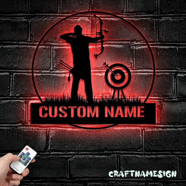 Craftnamesign Custom Archery Metal Wall Art LED Light, Custom Archer ...
