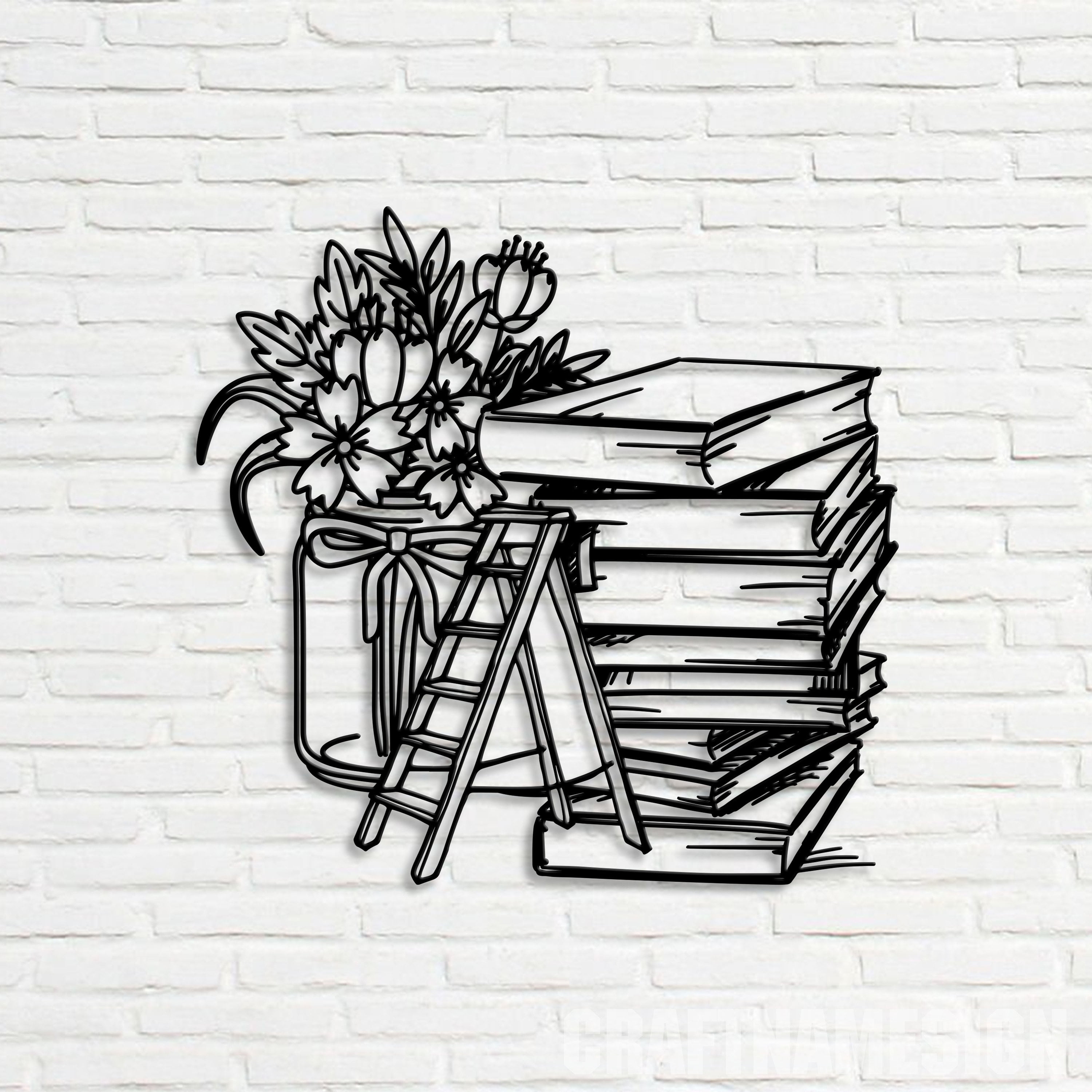 Craftnamesign Books and Flowers Metal Sign, Library Sign, Reading Room ...