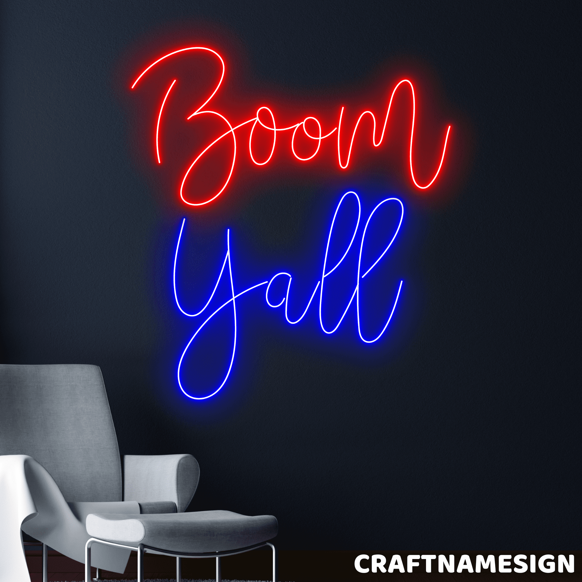 Craftnamesign Boom Y'all Neon Sign, USA Independence 1776 Party Wall ...