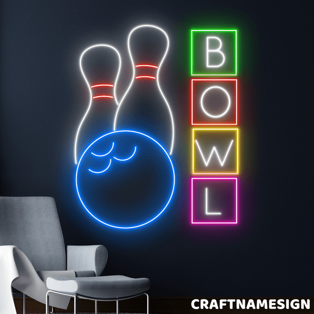 Craftnamesign Bowl Neon Sign, Bowling Central Wall Art, Bowling Game ...
