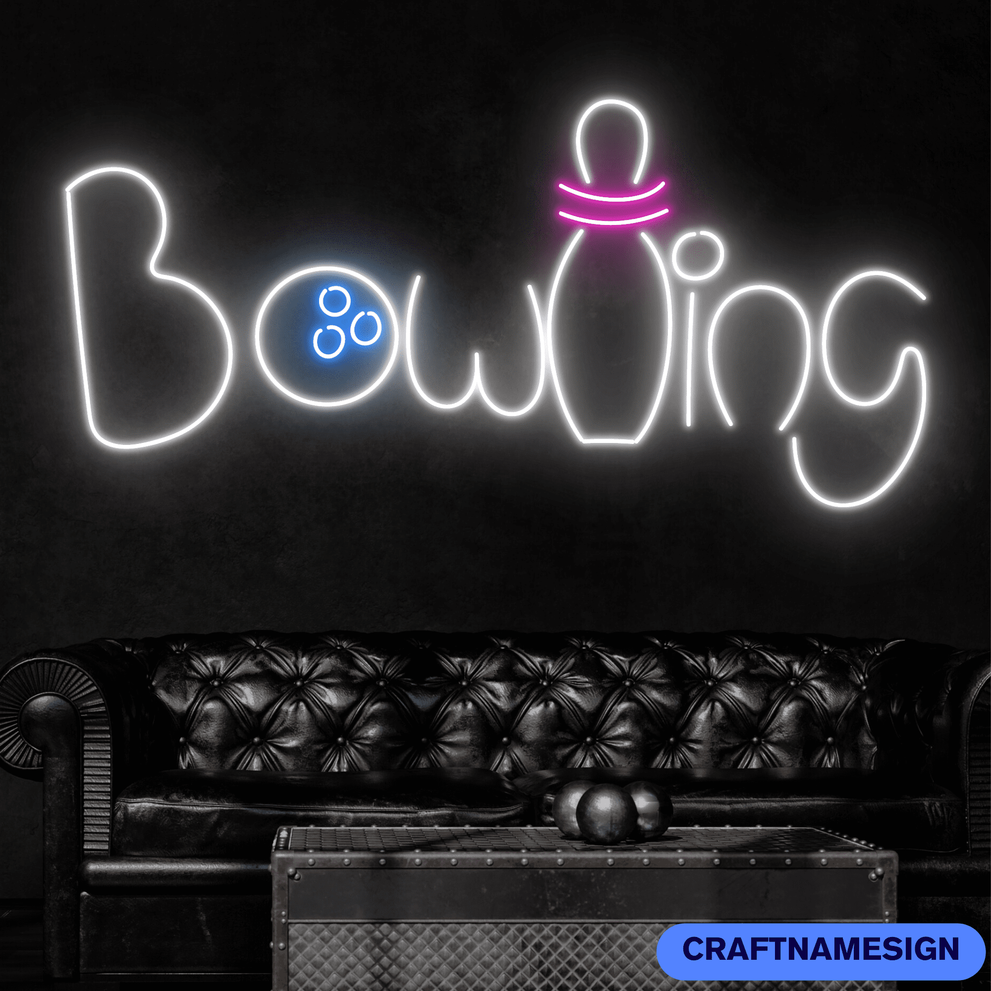 Craftnamesign Bowling Neon Sign, Bowling Wall Art, Game Room Decor ...