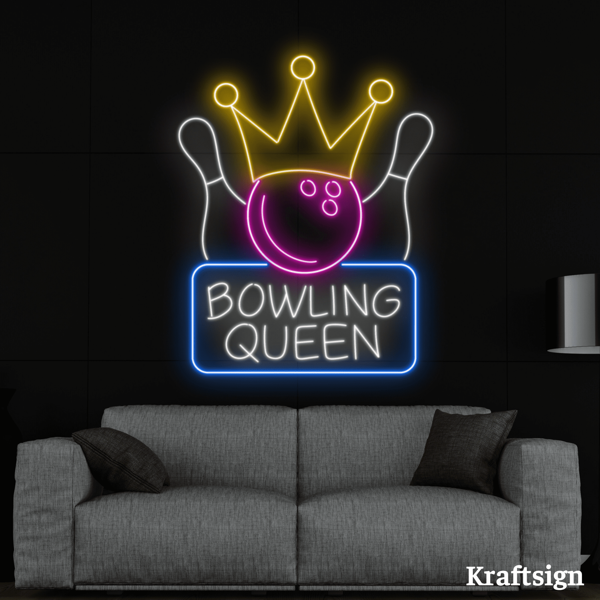 Craftnamesign Bowling Queen Neon Sign, Bowling Club Decor, Game Zone ...