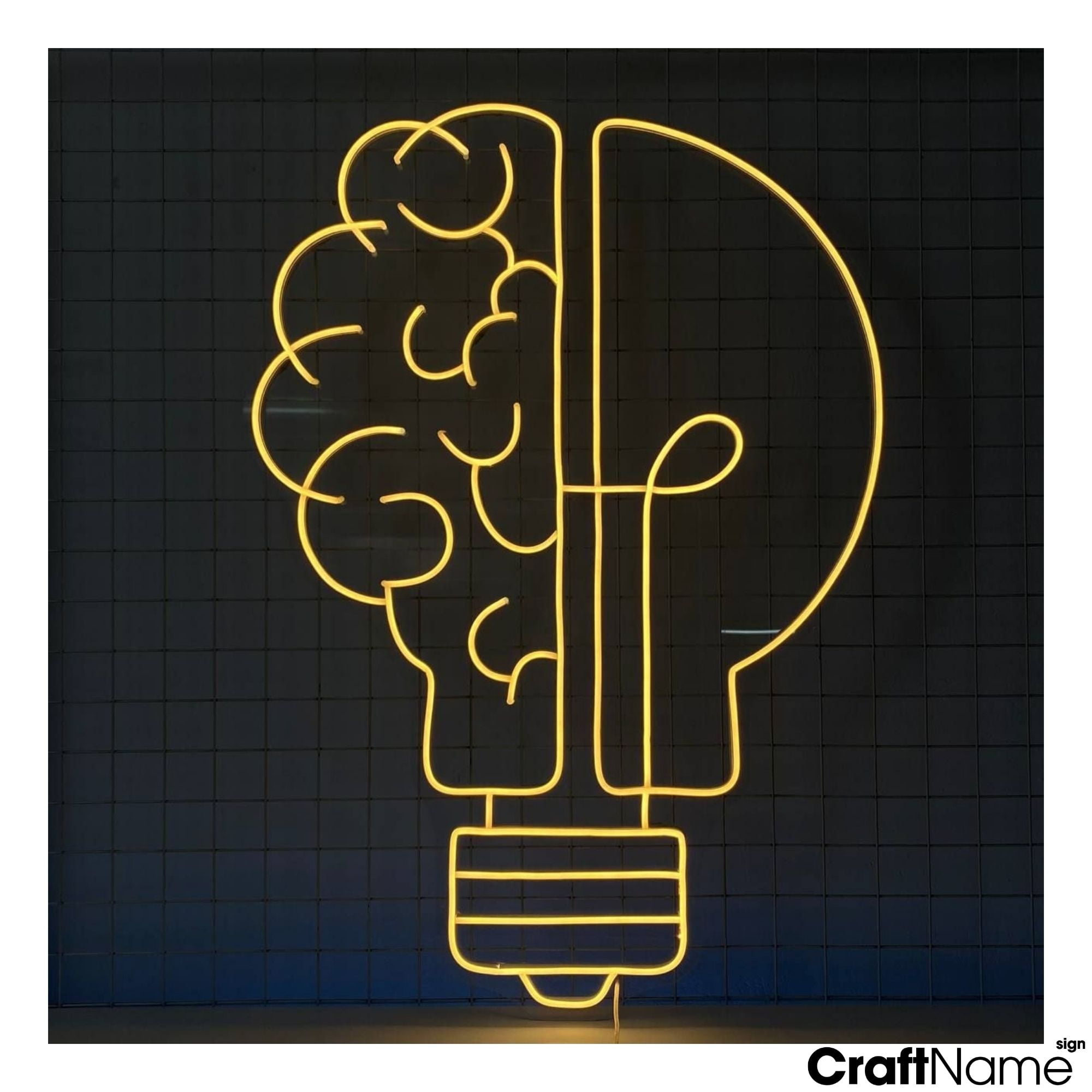 Craftnamesign Brain Neon Light Up, Light Bulb Wall Art, Library Wall ...