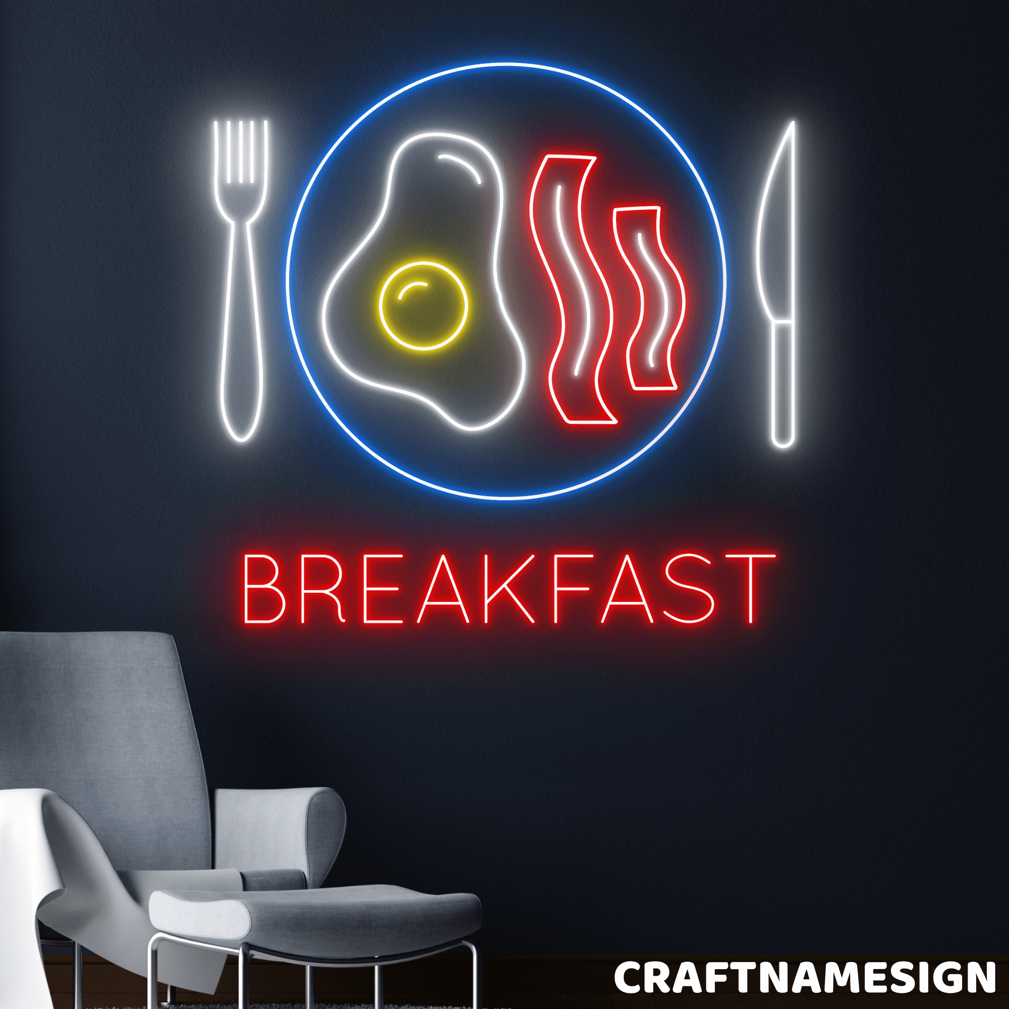 Craftnamesign Breakfast Neon Sign, Kitchen Wall Decor, Restaurant Wall ...