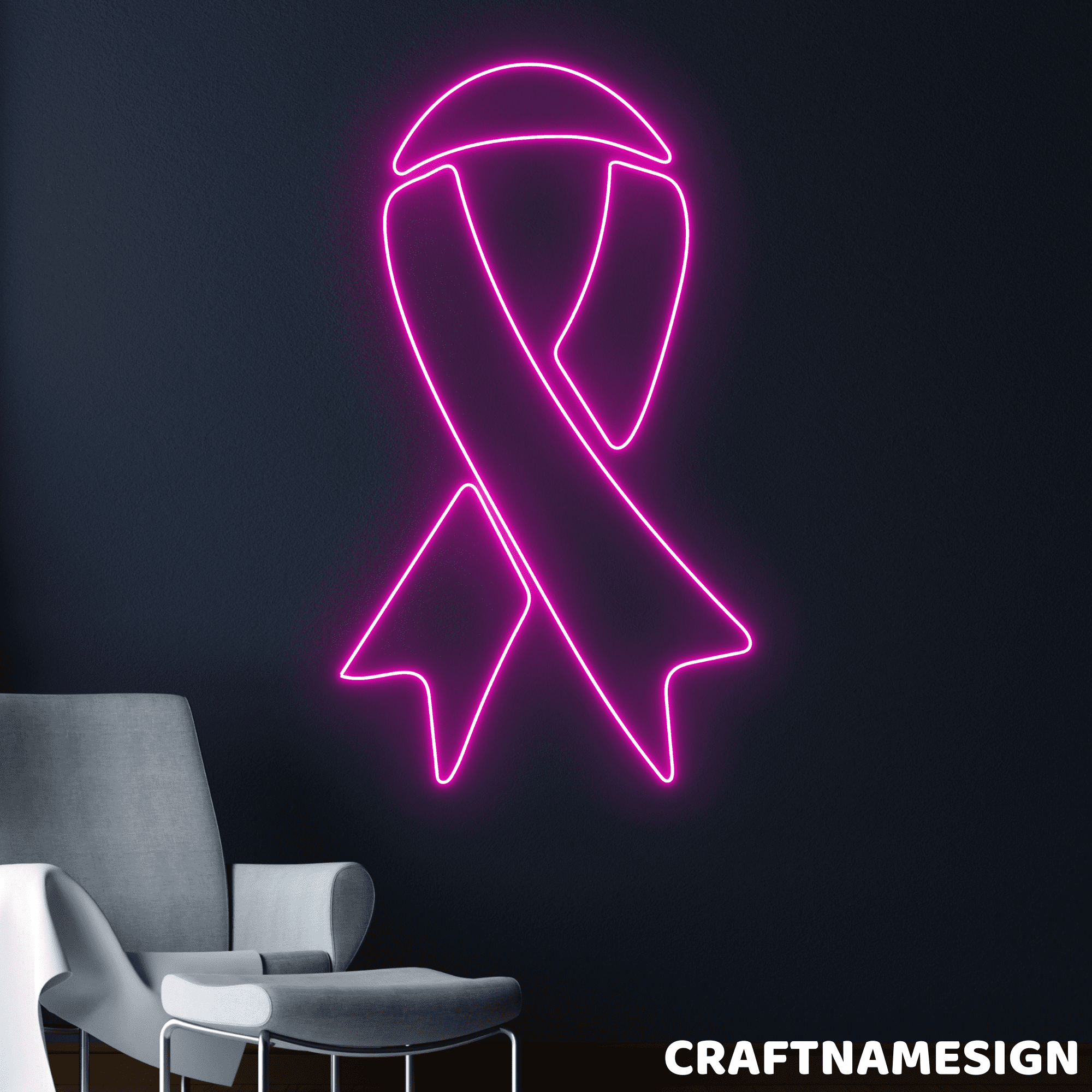 Craftnamesign Breast Cancer Ribbon Neon Sign, Volunteer Wall Decor ...