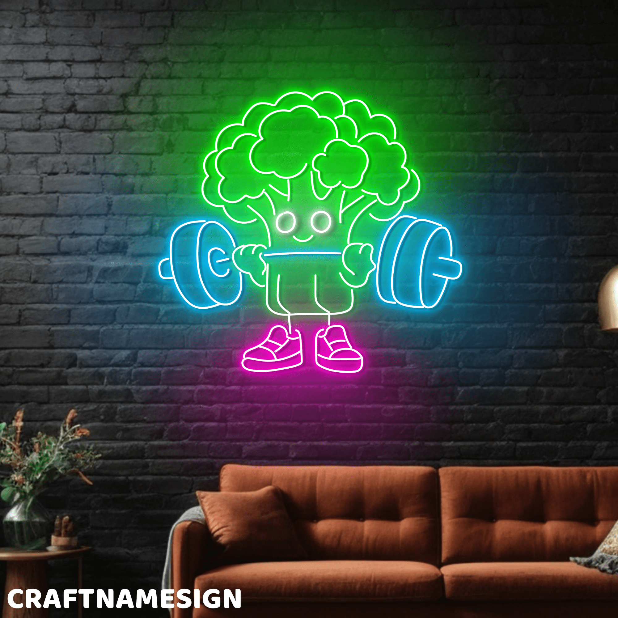 Craftnamesign Broccoli Gym Neon Sign, Home Gym Wall Sign, Fitness Wall ...