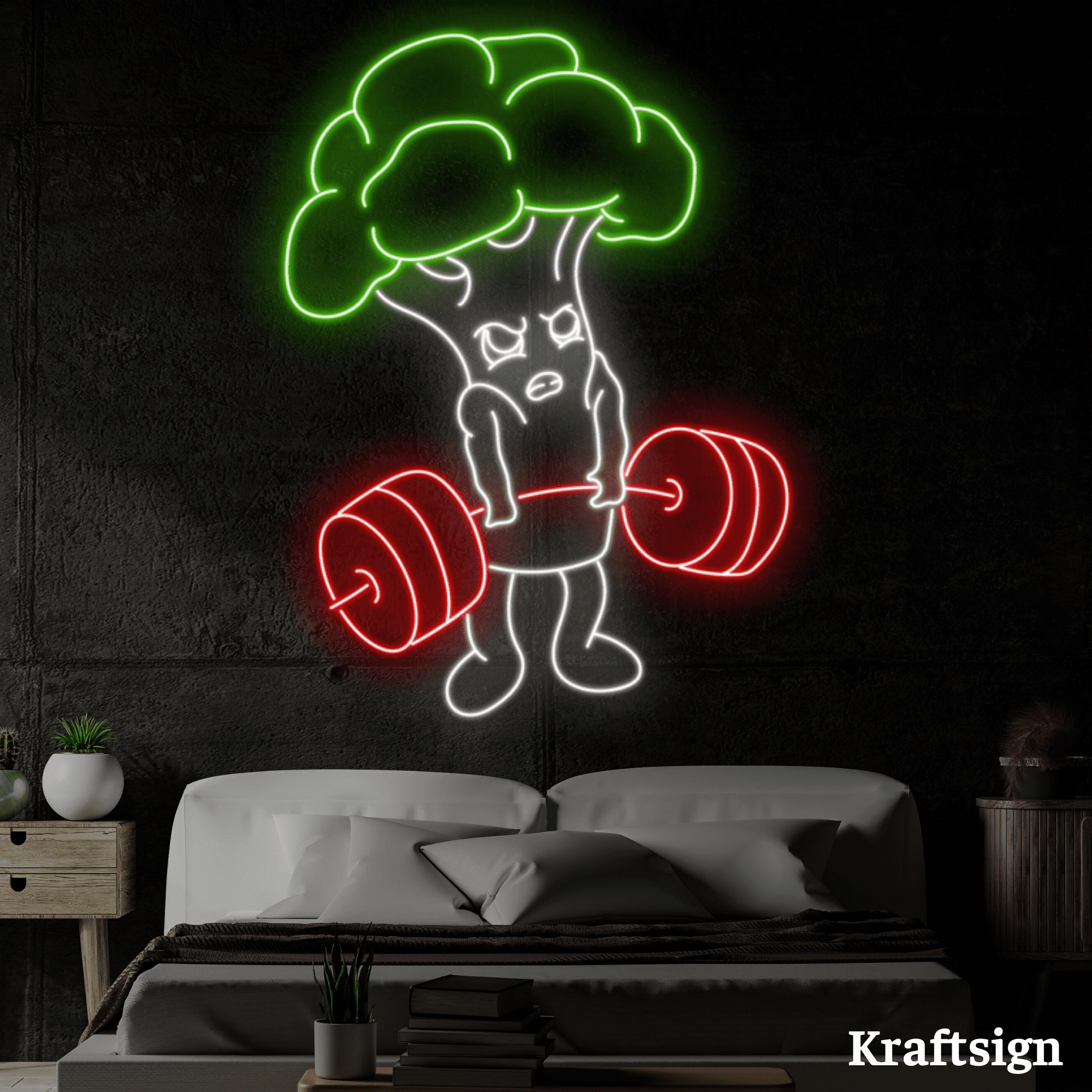 Craftnamesign Broccoli Weightlifting Neon Sign, Gym Room Decor, Gymer ...