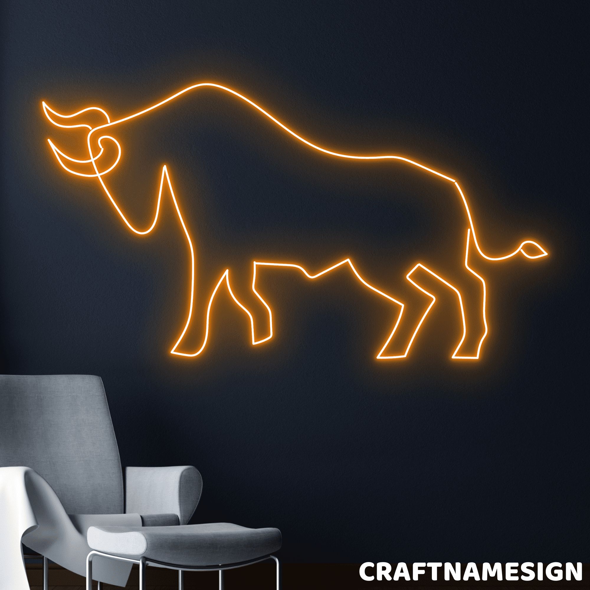 Craftnamesign Bull Neon Sign, Living Room Wall Decor, Minimalist Wall ...