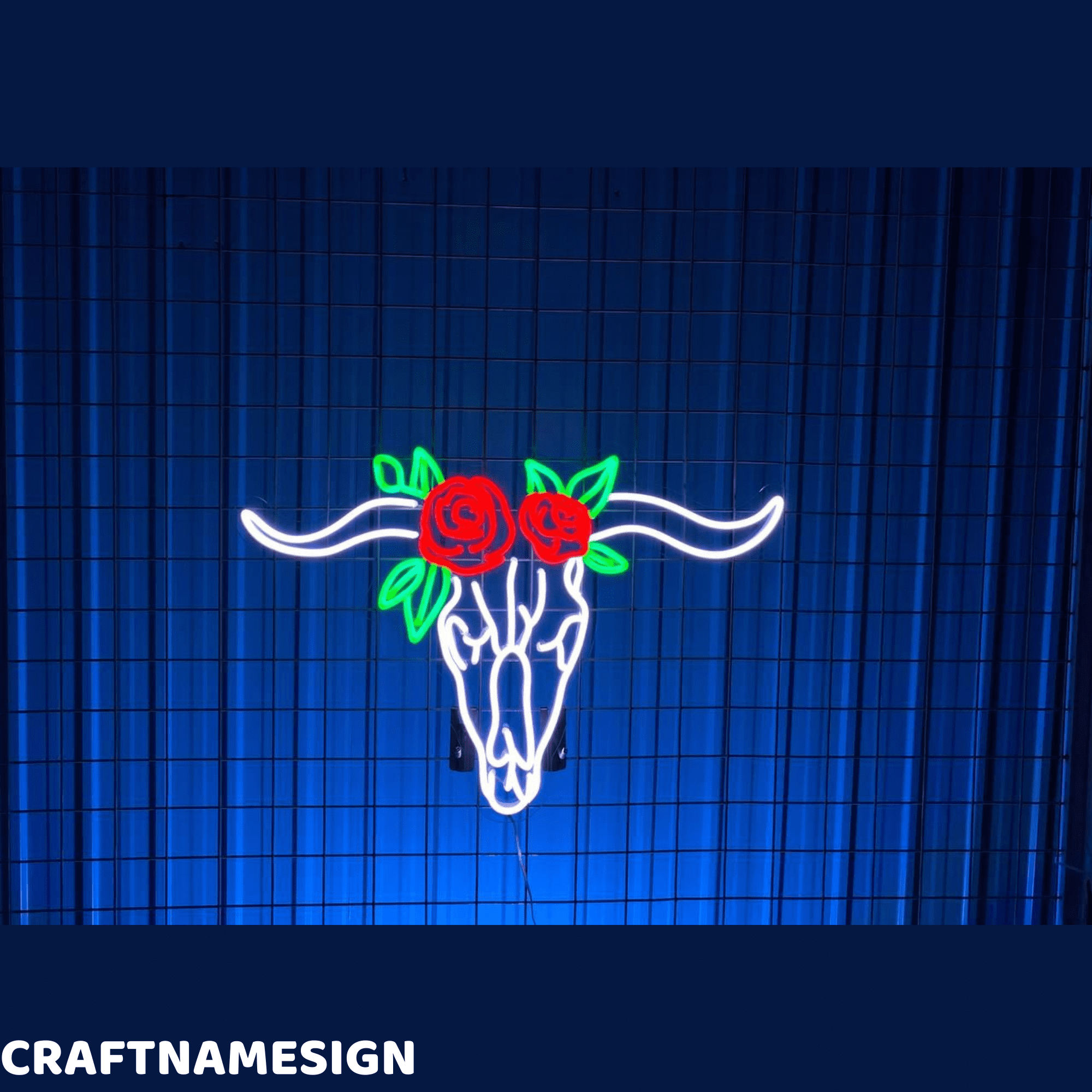 Craftnamesign Bull Skull Flower Neon Sign, Texas Bull Neon Sign ...
